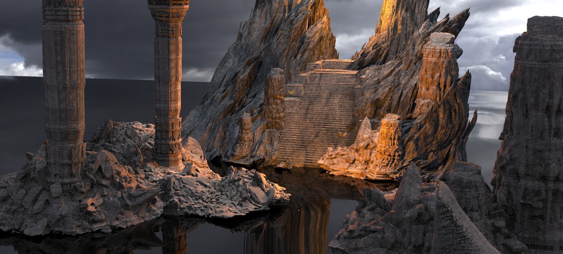 Dantes Underworld Ancient Stone Walkways Pillars Kit bash 3D 3D model ...