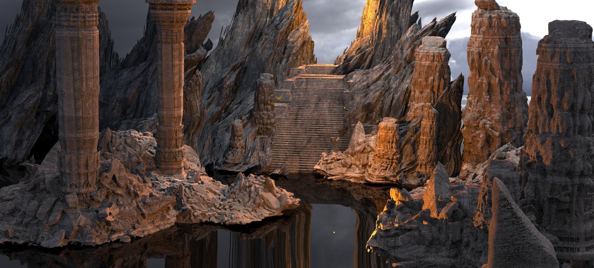 Dantes Underworld Ancient Stone Walkways Pillars Kit bash 3D 3D model ...