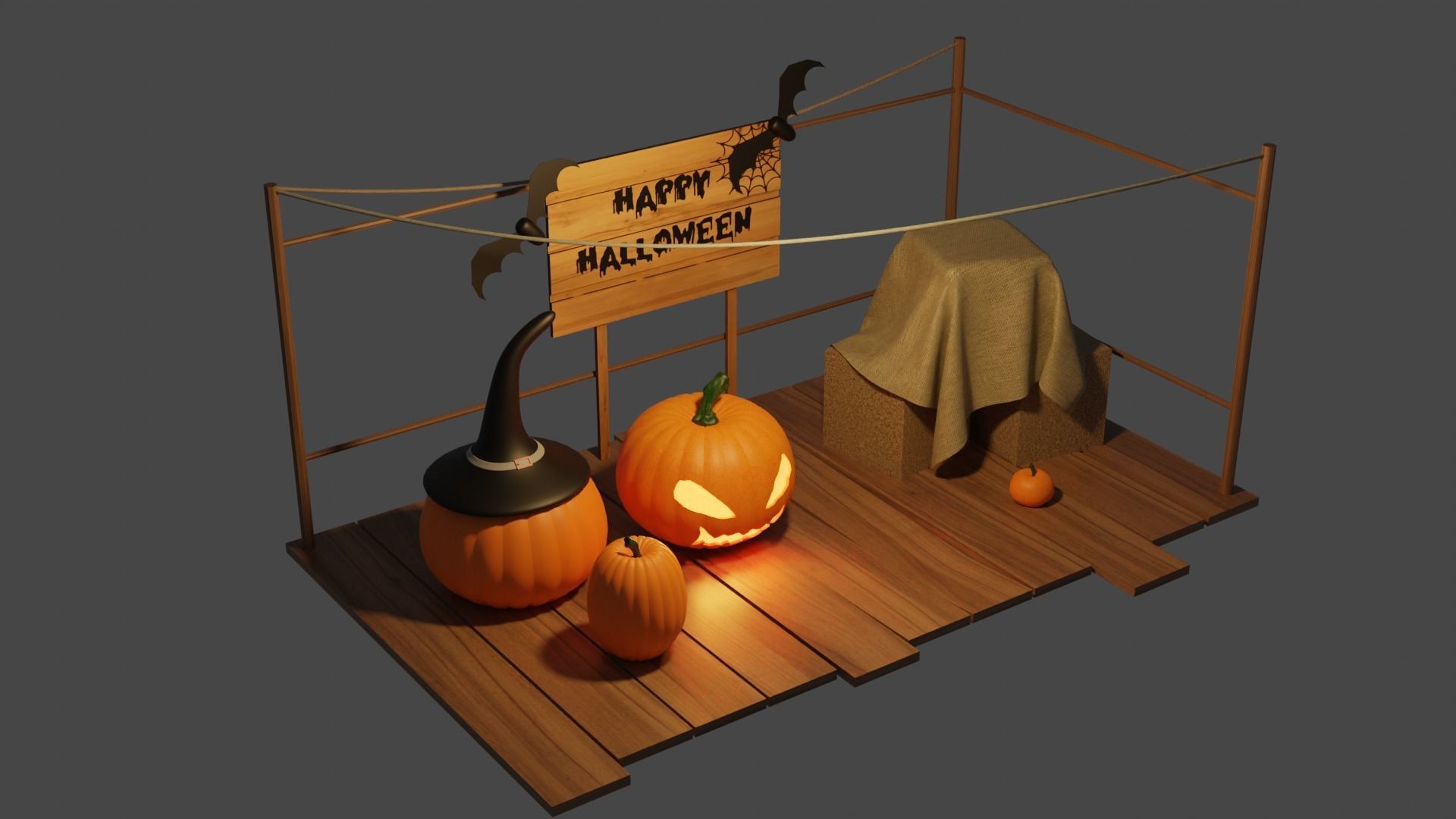 Happy Halloween Realistic Pumpkins with props 3D model | CGTrader