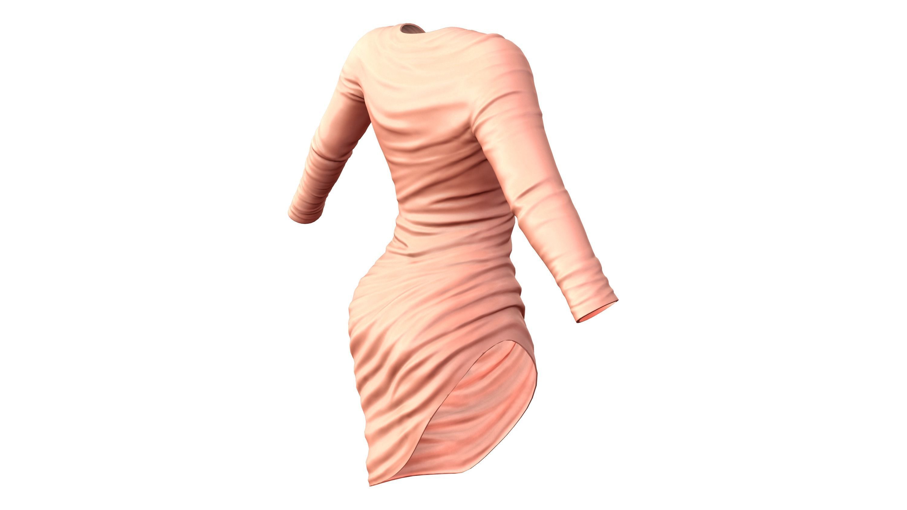 3D model Asymmetric Skirt Brooch Pin Held Chest Peach Gathered Dress VR ...