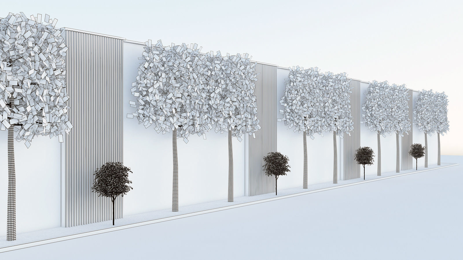 Brick Fence With Pleached Trees 3D model | CGTrader