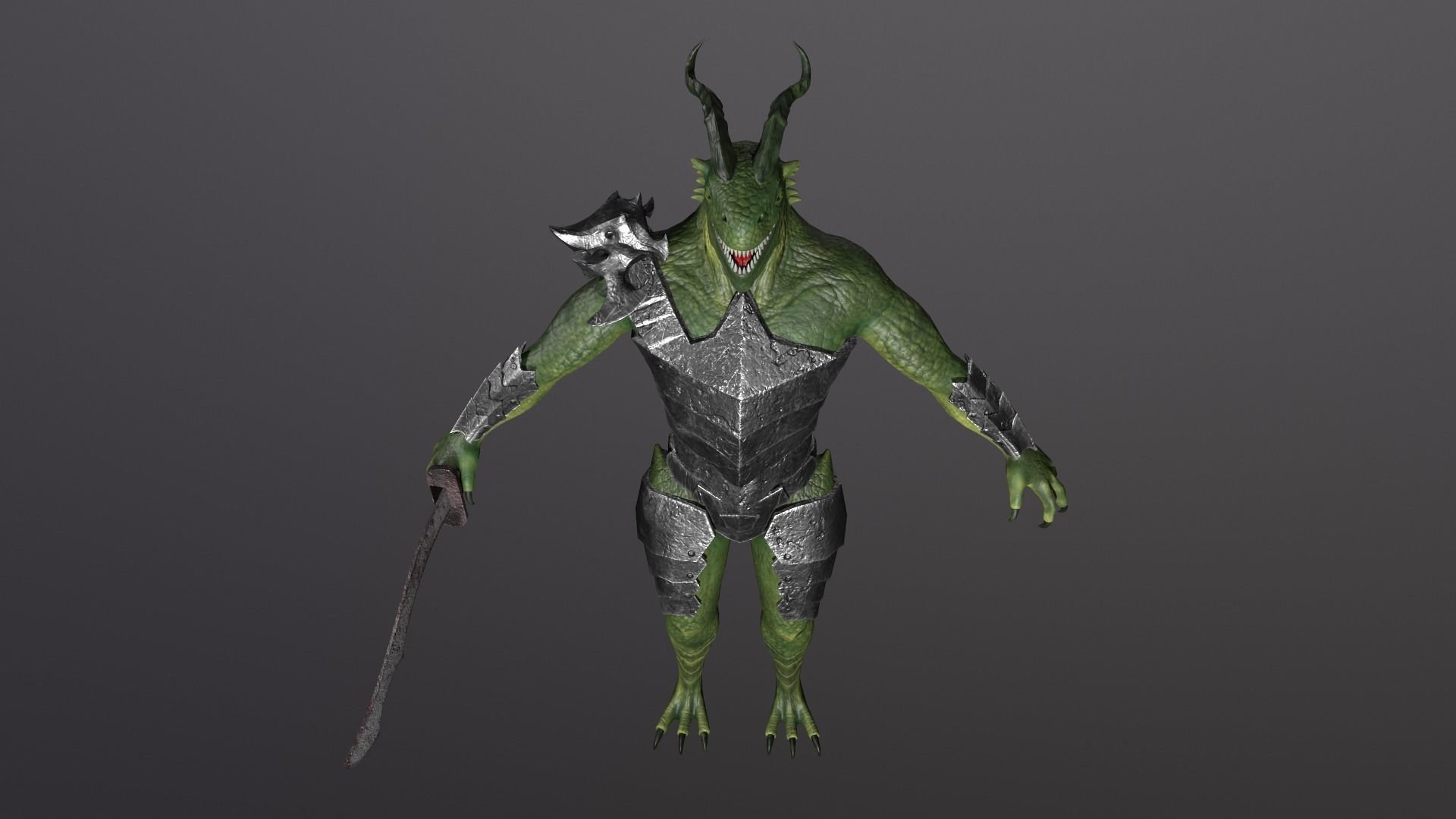 3D model Lizardman Game ready PBR low-poly 3D character VR / AR / low ...
