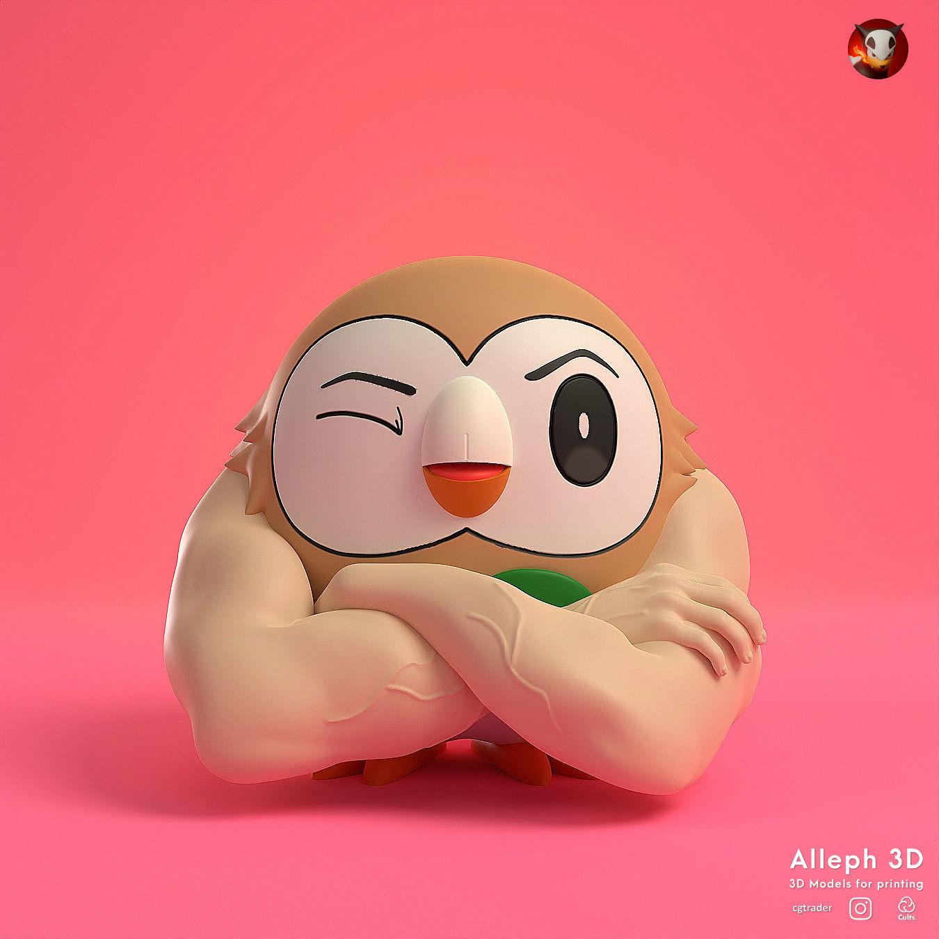 pokemon muscular rowlet free 3D model 3D printable | CGTrader