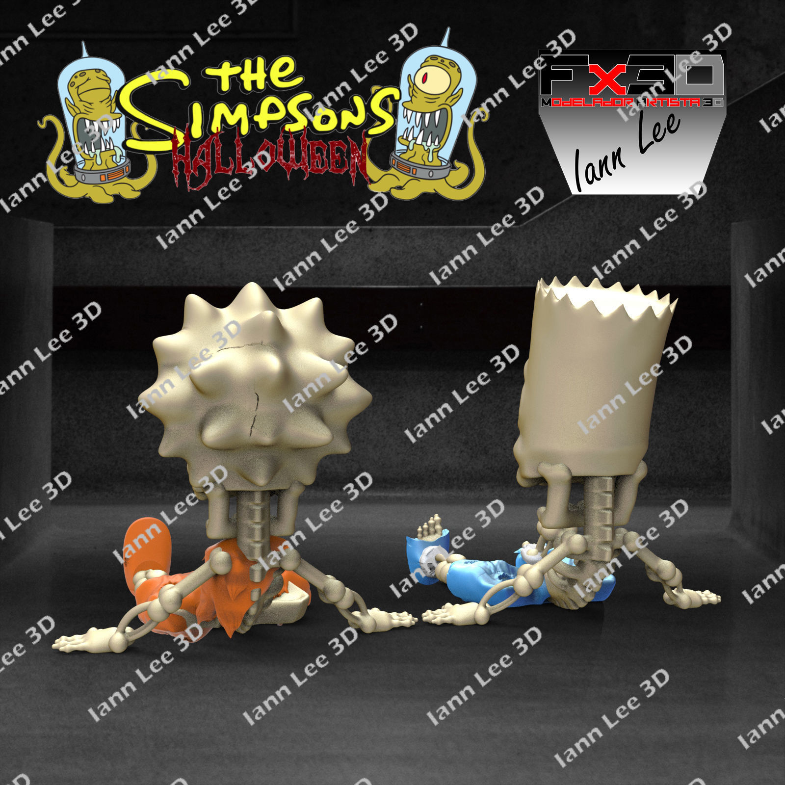 Bart y Lisa Huesos Los Simpsons Halloween Bones skull 3D model 3D ...
