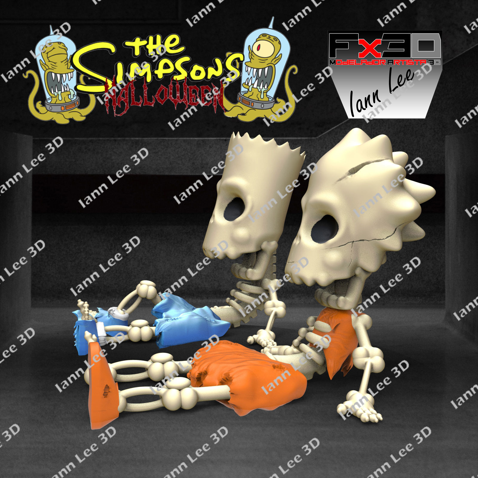 Bart y Lisa Huesos Los Simpsons Halloween Bones skull 3D model 3D ...