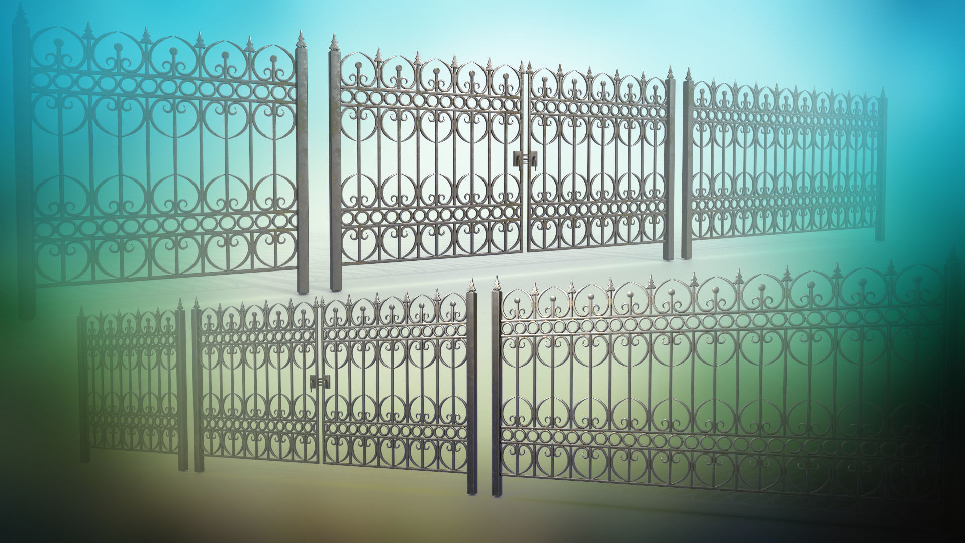 3D model Gate and fence Metal Art JPEG PNG 2 texture packs VR / AR ...