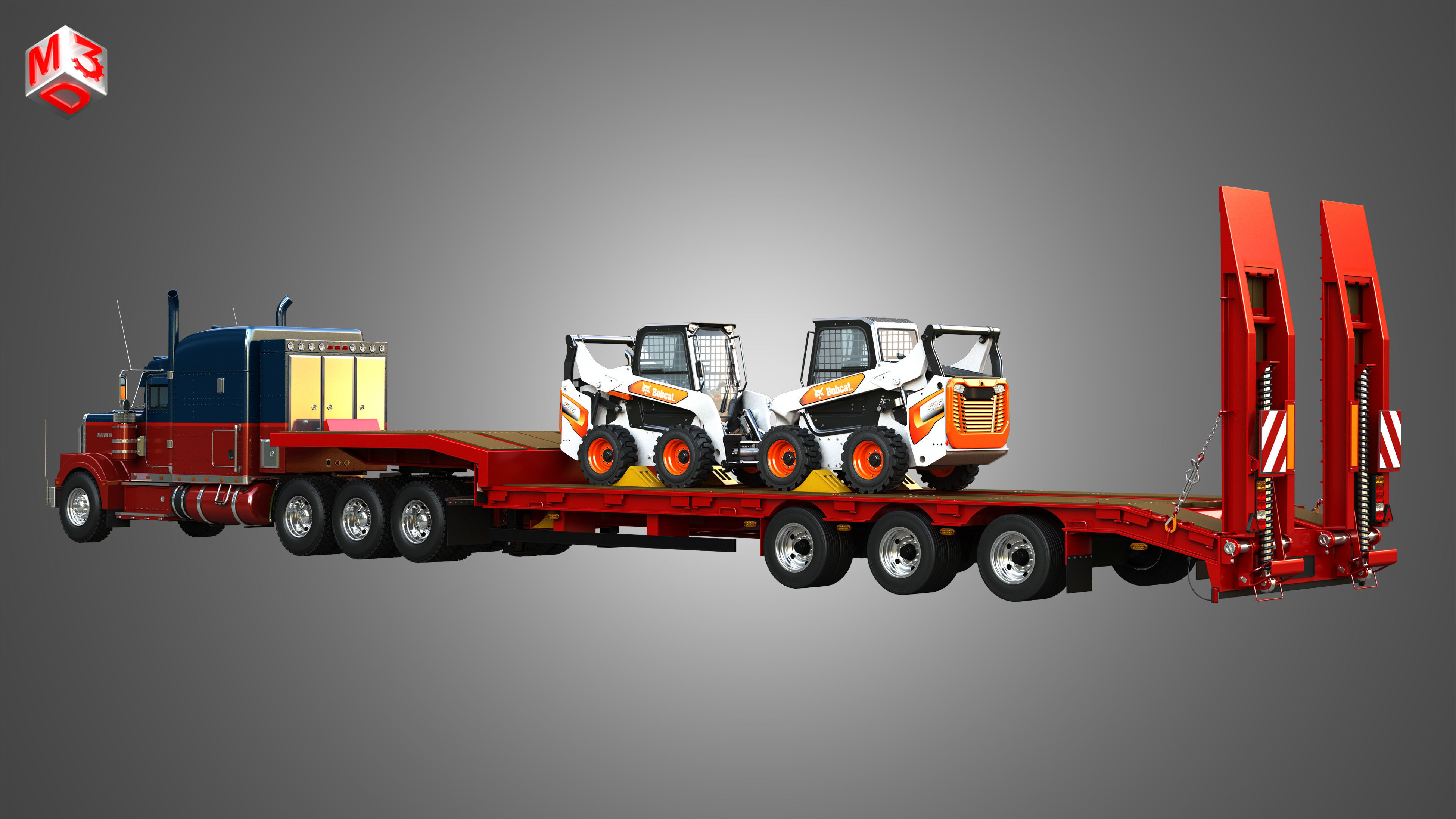 57P Heavy Duty Tri Axle Semi Truck with S76 Skid Steer 3 in 1 3D Model ...