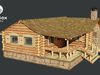 3D model Medium Log Cabin with Interior Fireplace Doors and Windows VR ...