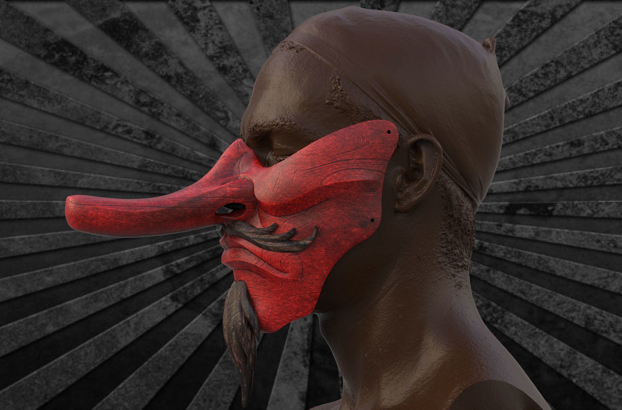 Japanese Tengu Half Mask Oni Demon Mask 3D model 3D printable | CGTrader