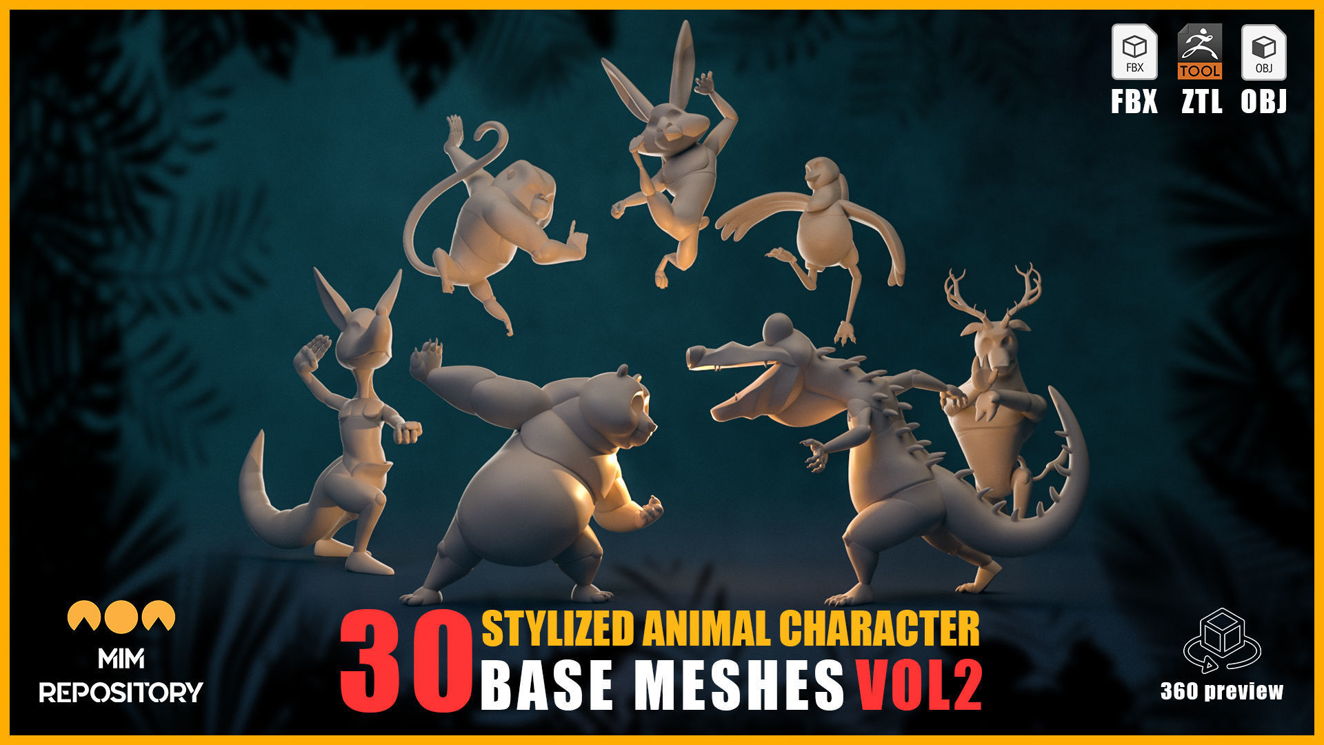 30 Stylized Animal Character Base Meshes - VOL 2 3D model | CGTrader
