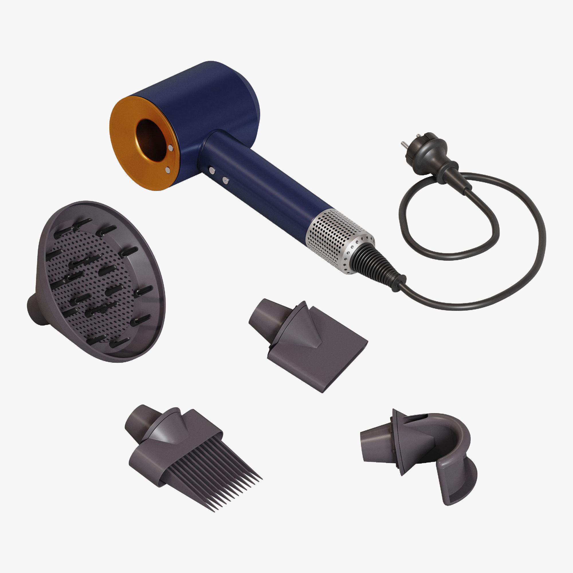 3D model Dyson Supersonic Hairdryer with attachments VR / AR / low-poly ...