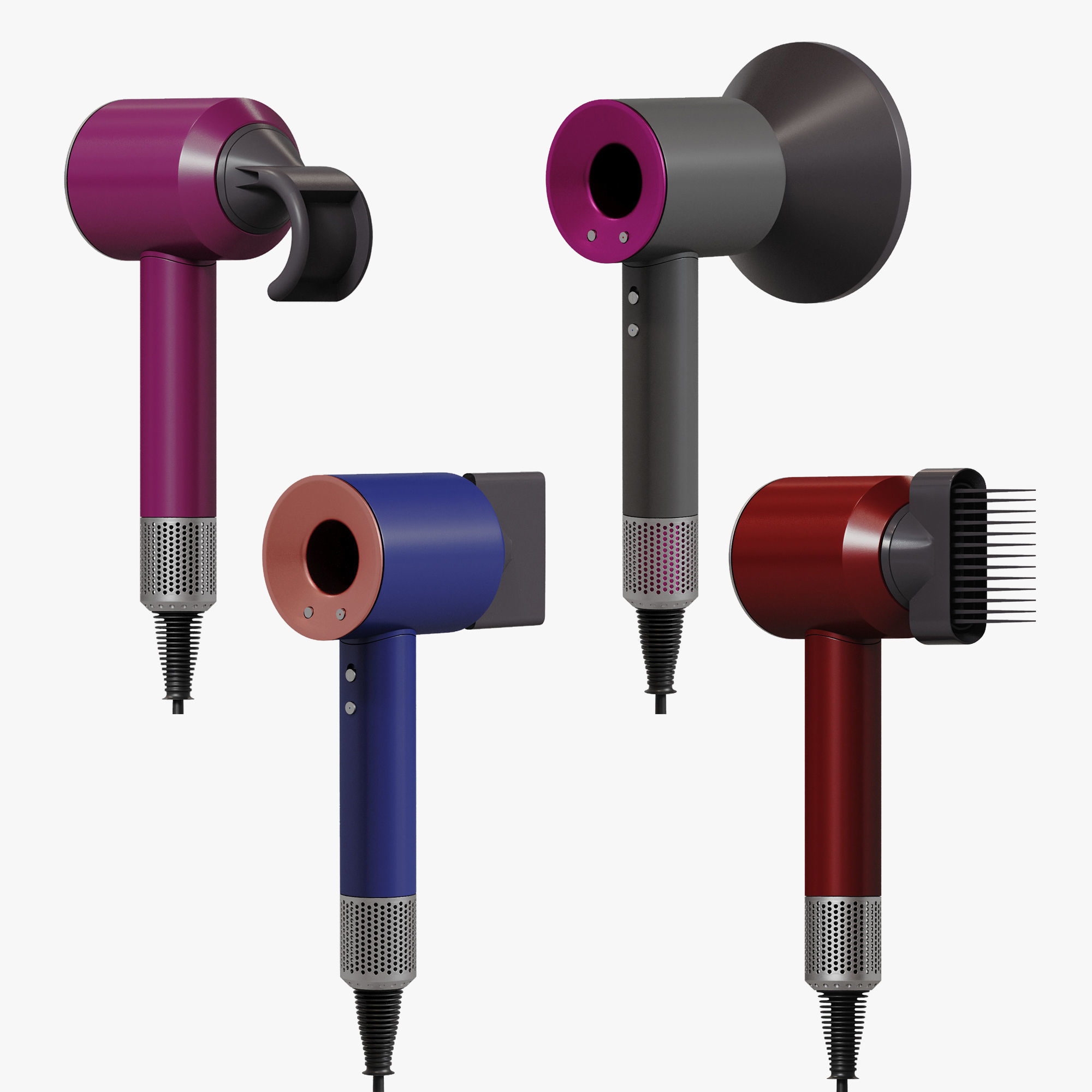 3D model Dyson Supersonic Hairdryer with attachments VR / AR / low-poly ...