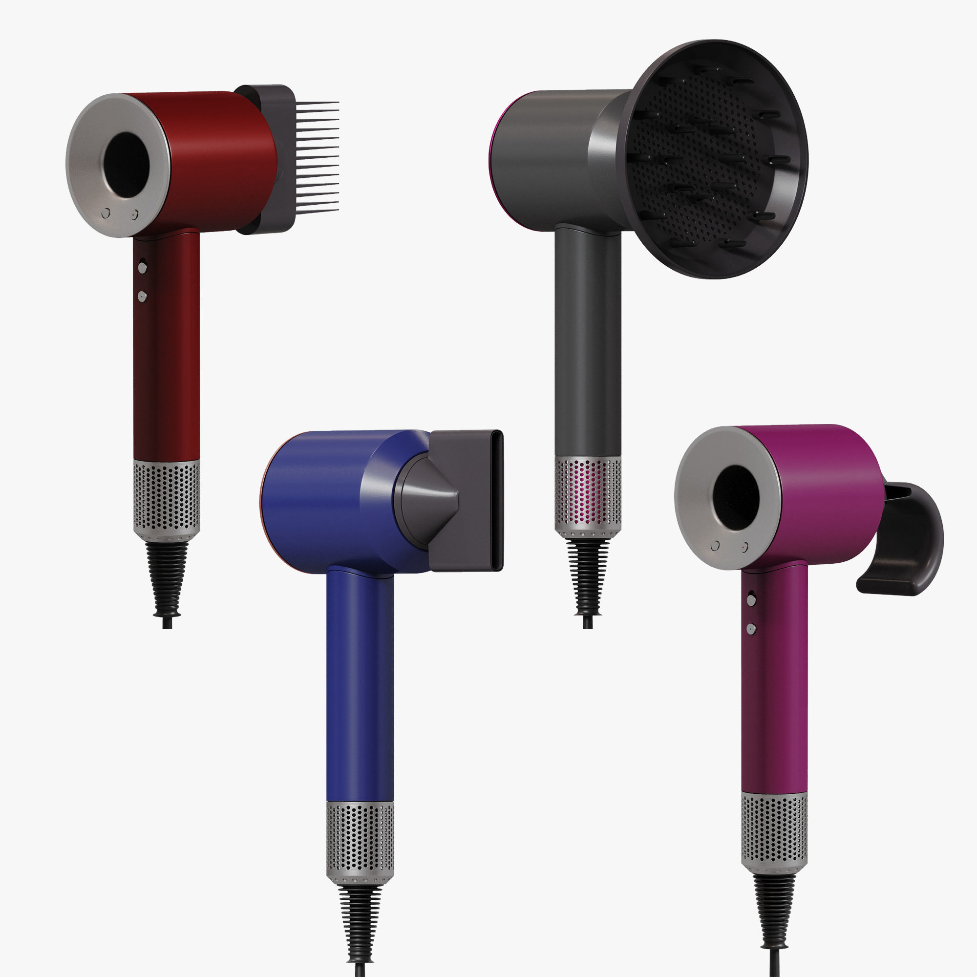 3D model Dyson Supersonic Hairdryer with attachments VR / AR / low-poly ...