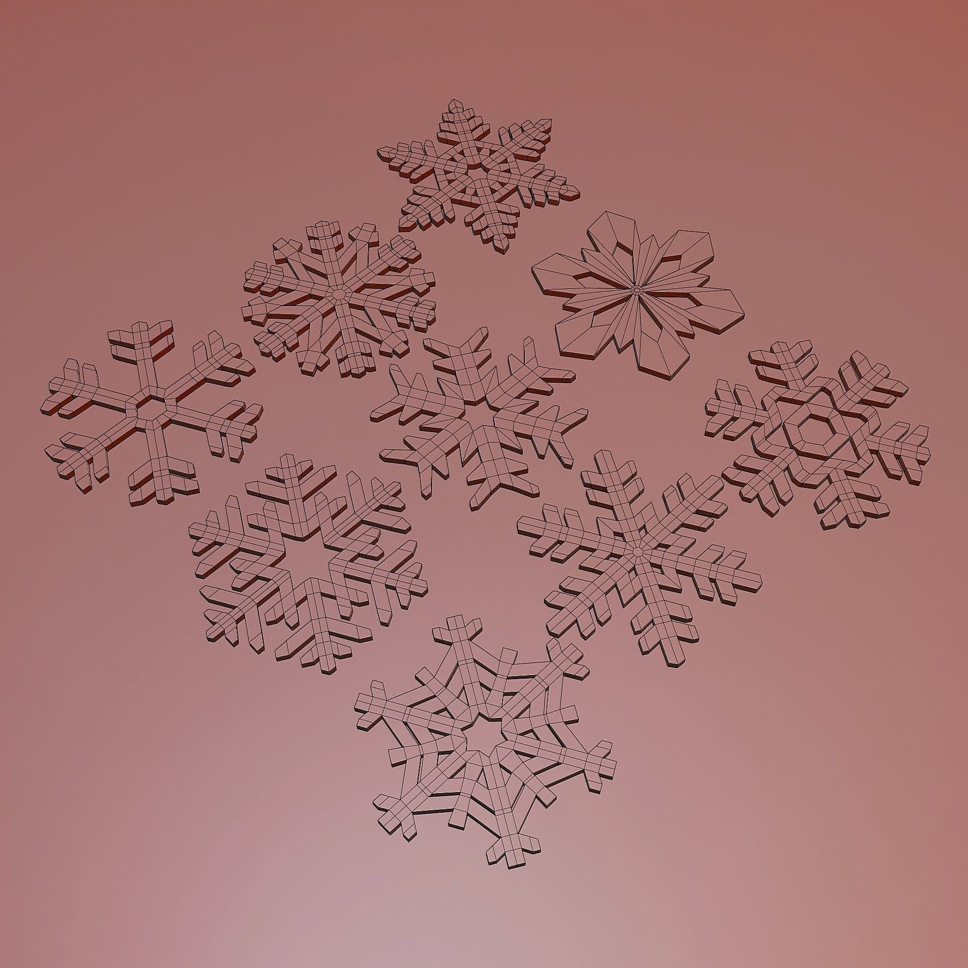 3D model Set of glass glowing snowflakes VR / AR / low-poly | CGTrader