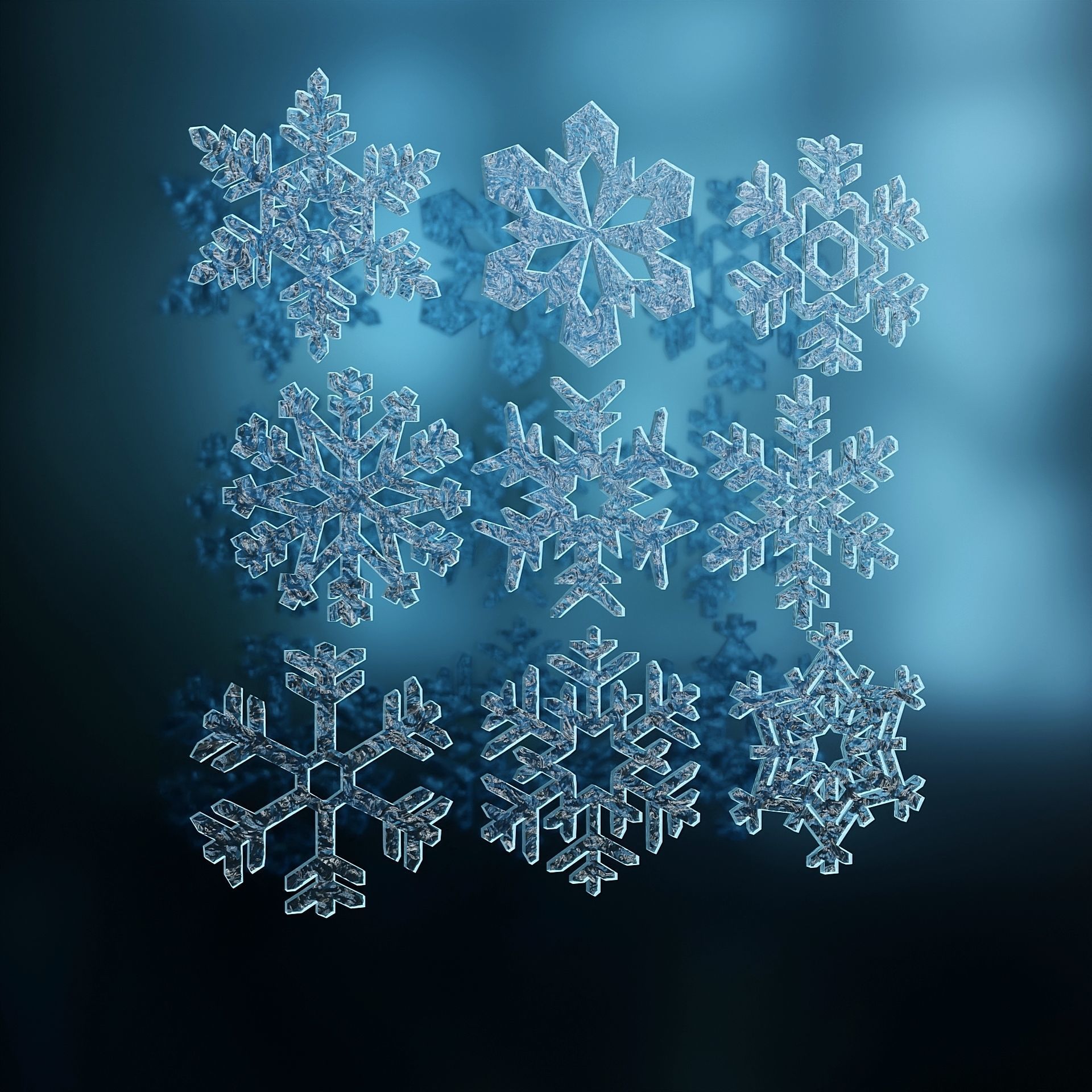 3D model Set of glass glowing snowflakes VR / AR / low-poly | CGTrader