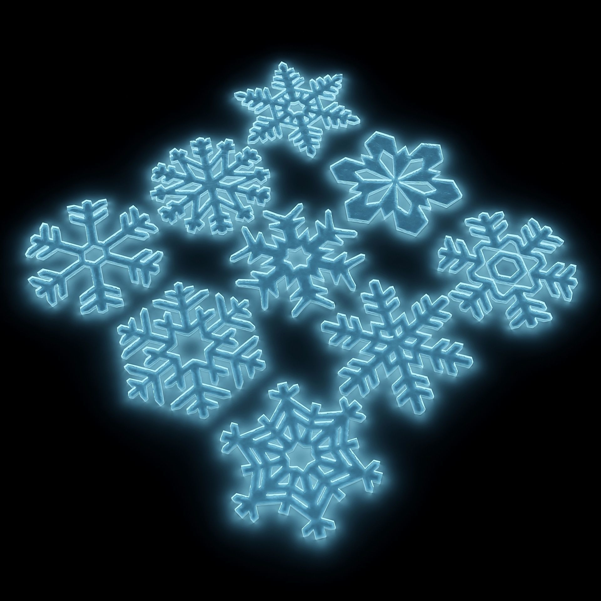 3D model Set of glass glowing snowflakes VR / AR / low-poly | CGTrader