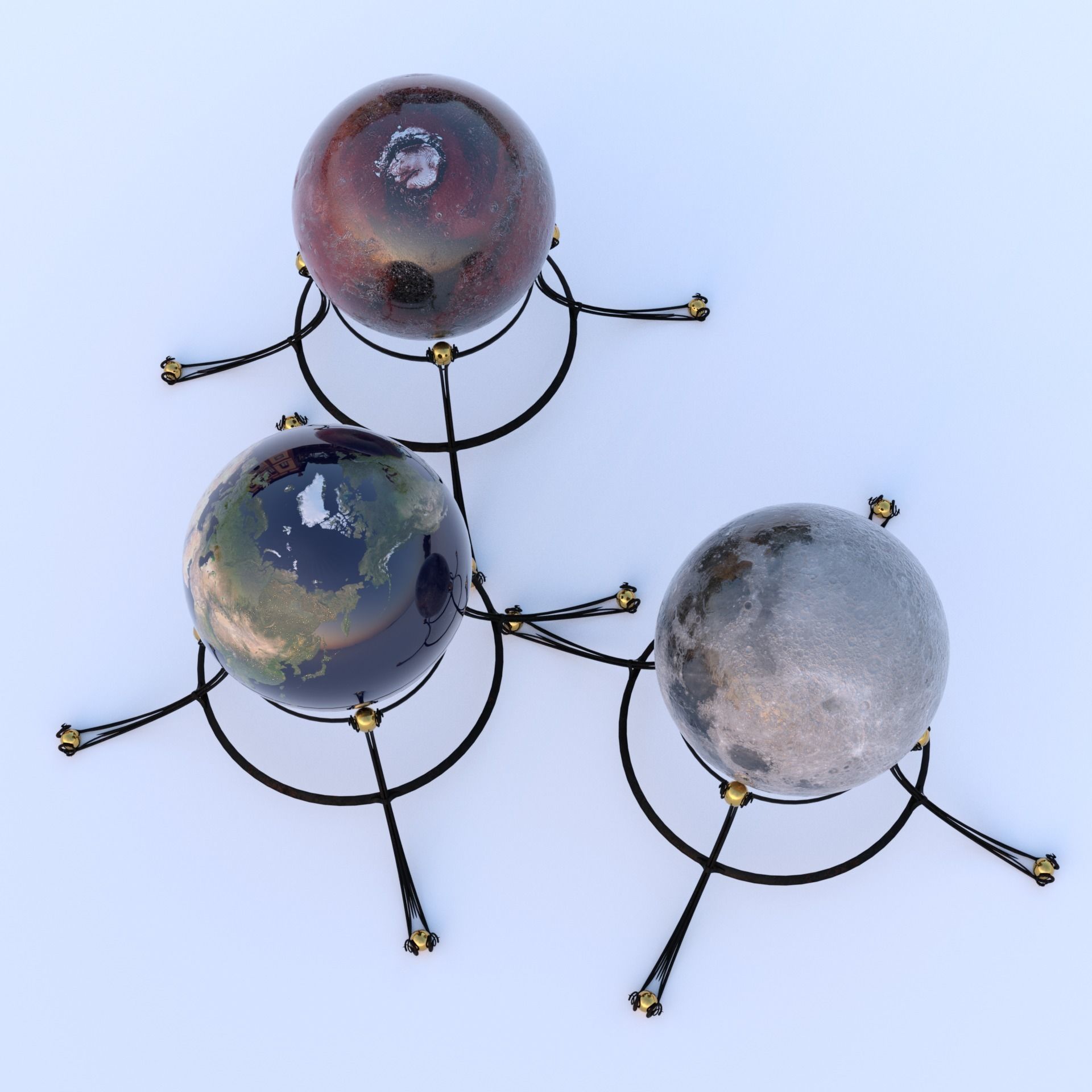 3d Model Collection Earth Moon And Mars Globe Maps Pack Vr Ar Low