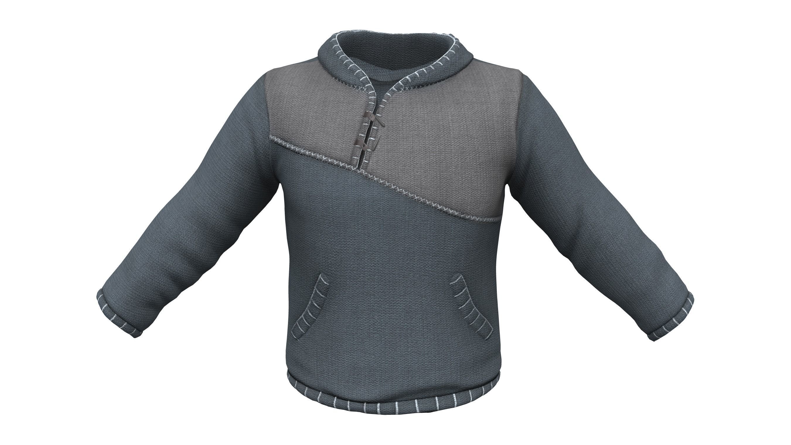 3D model Men Ragged Thick Hooded Sweater Jumper VR / AR / low-poly ...