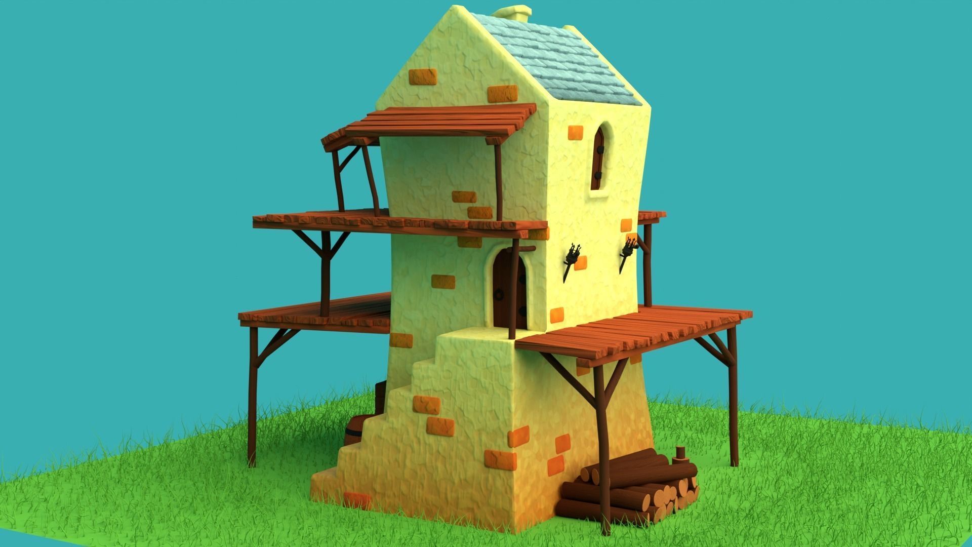 3D model Toonish Medivial Watch Tower Game Asset VR / AR / low-poly ...