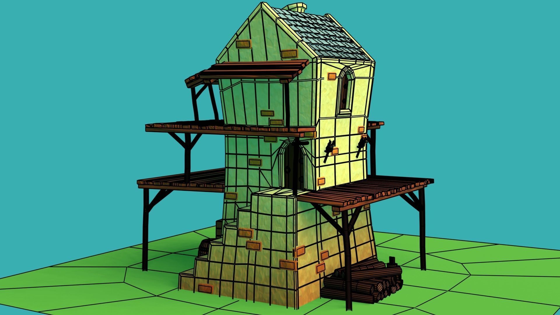 3D model Toonish Medivial Watch Tower Game Asset VR / AR / low-poly ...