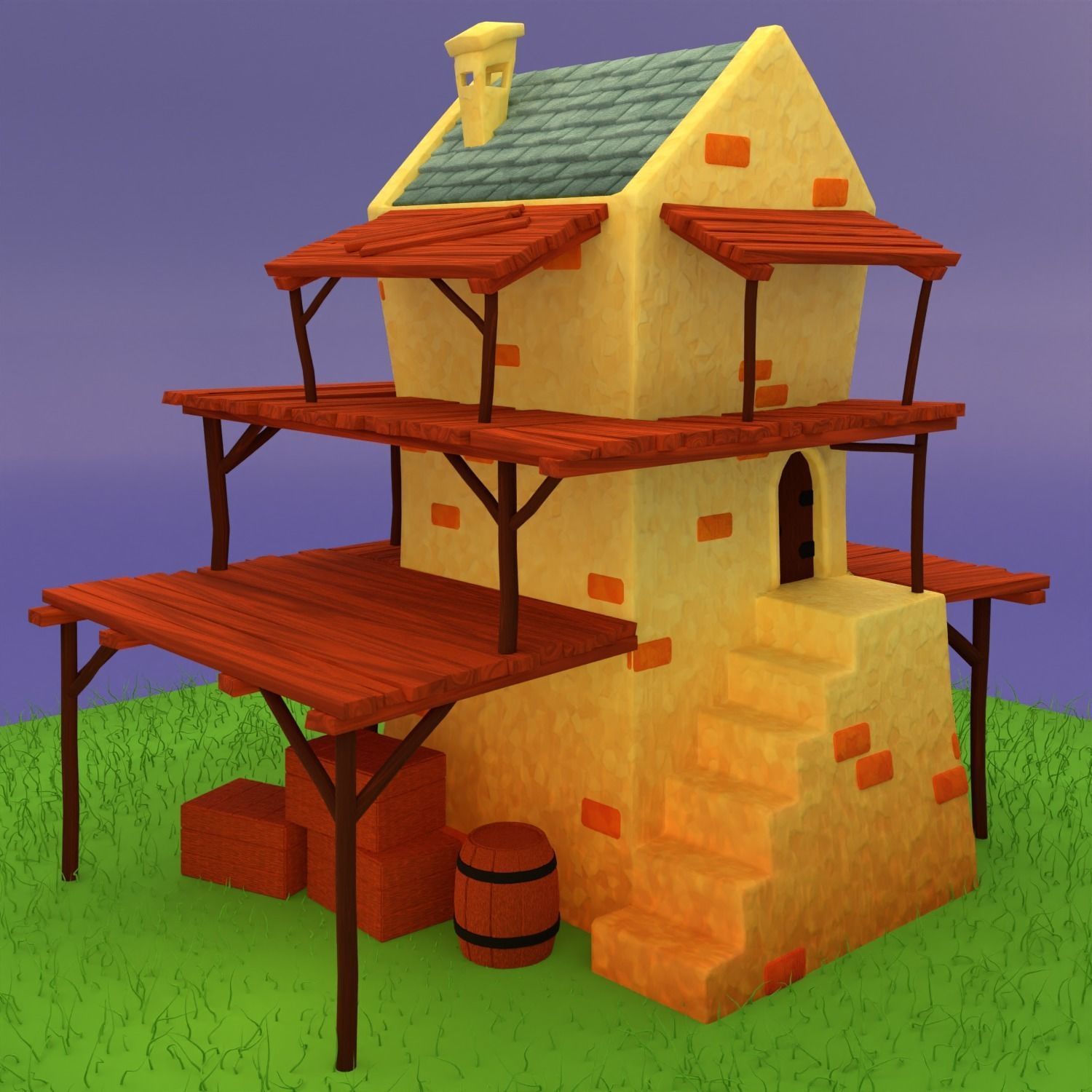 3D model Toonish Medivial Watch Tower Game Asset VR / AR / low-poly ...