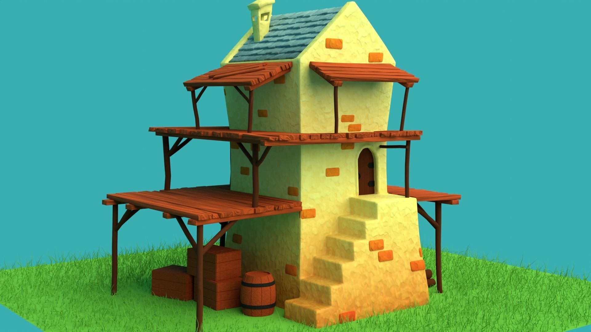 3D model Toonish Medivial Watch Tower Game Asset VR / AR / low-poly ...