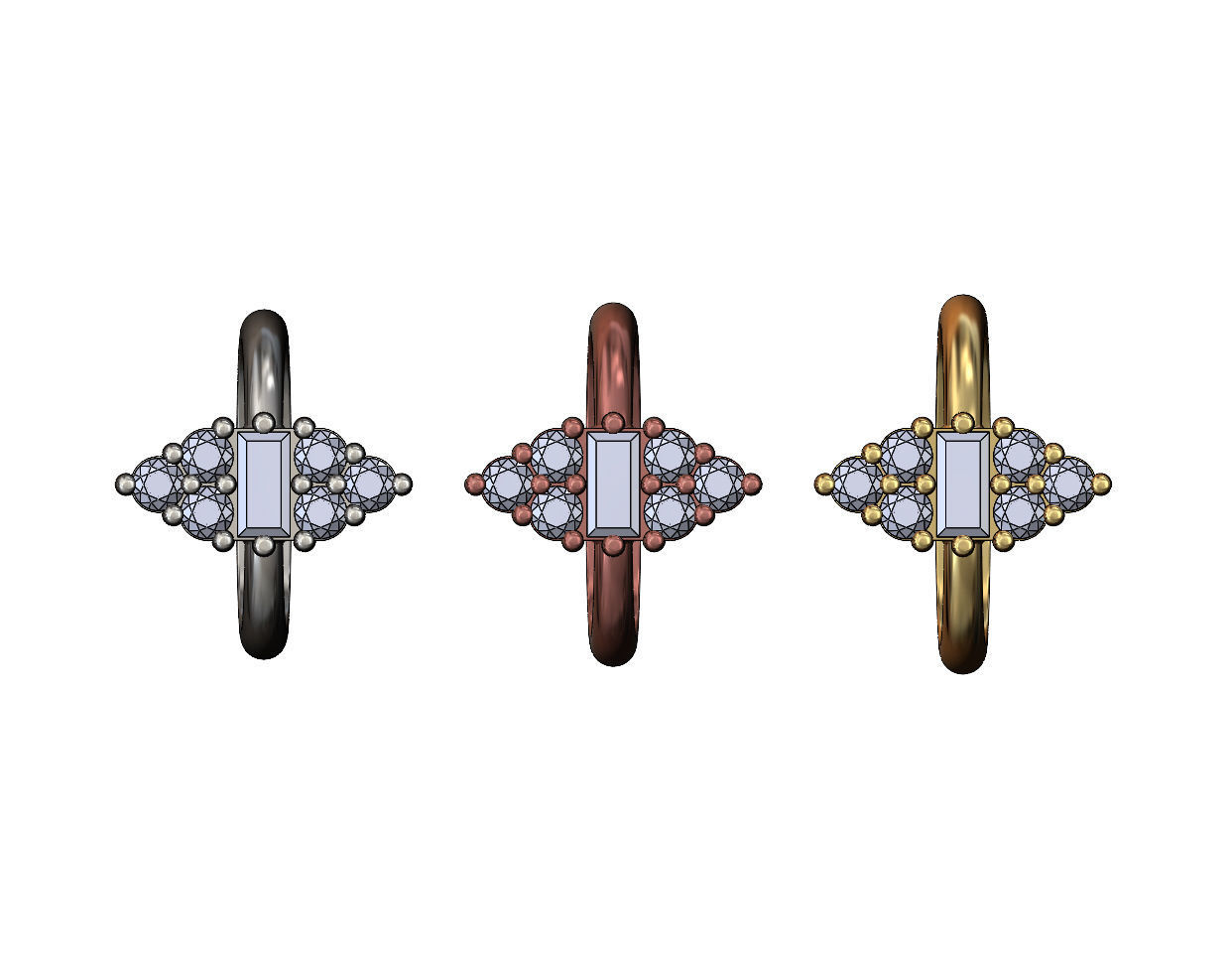 Statement 6x3mm baguette diamond ring US sizes 6 7 8 3D model 3D ...
