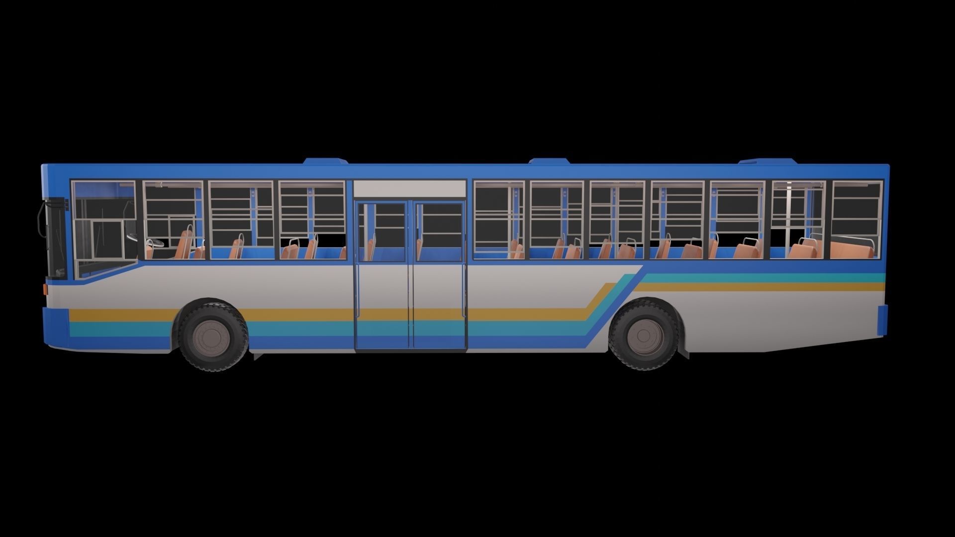 3D model low - poly thai city bus blue white yellow color model VR / AR ...