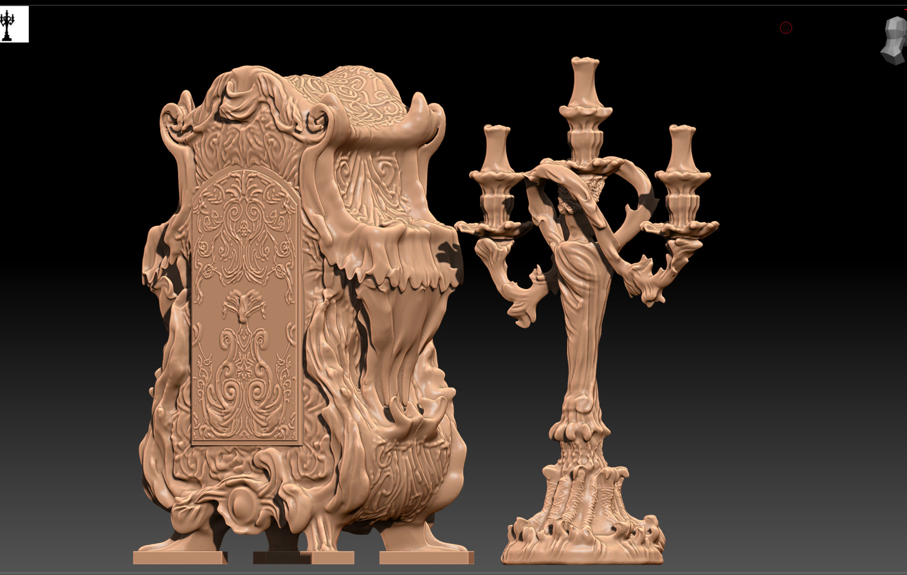 Beauty and the Beast Lumiere Candlestick and Cogsworth Clock 3D model ...