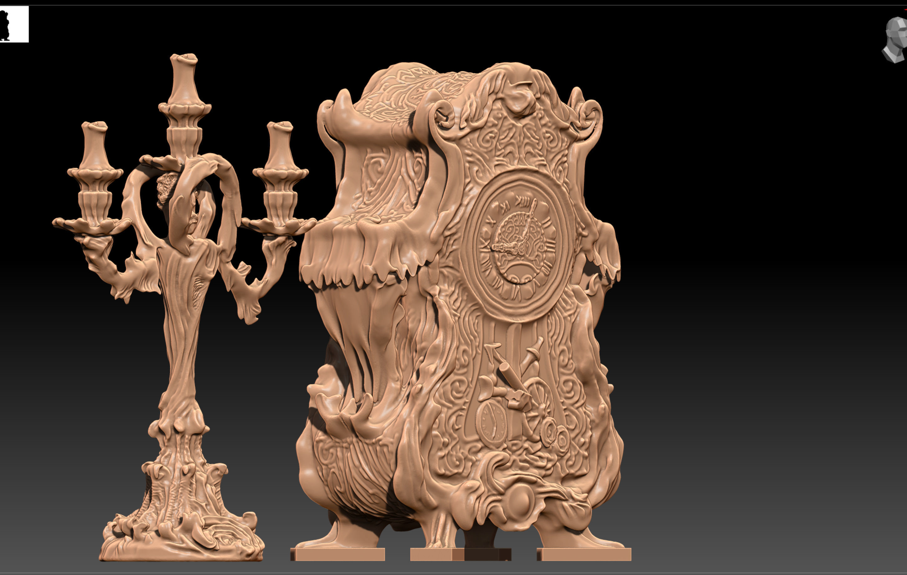 Beauty and the Beast Lumiere Candlestick and Cogsworth Clock 3D model ...