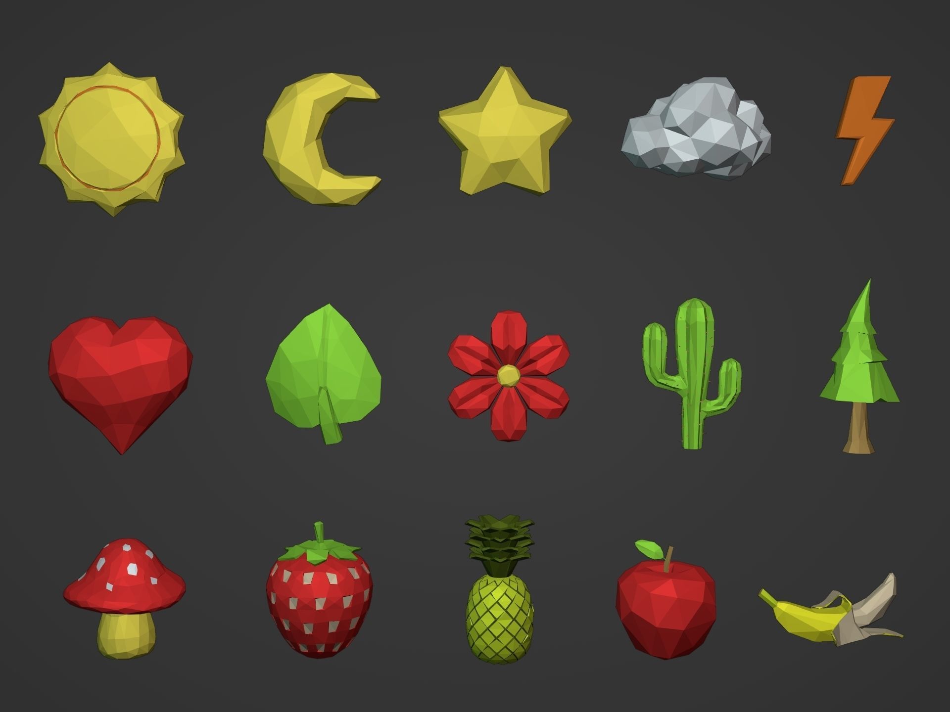 3D model Low Poly Cartoon Icons Pack VR / AR / low-poly | CGTrader