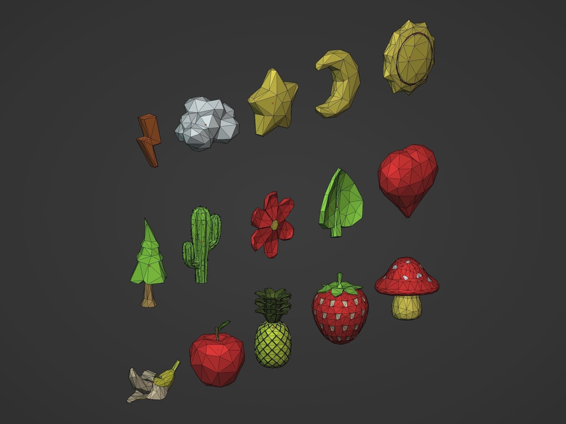 3D model Low Poly Cartoon Icons Pack VR / AR / low-poly | CGTrader