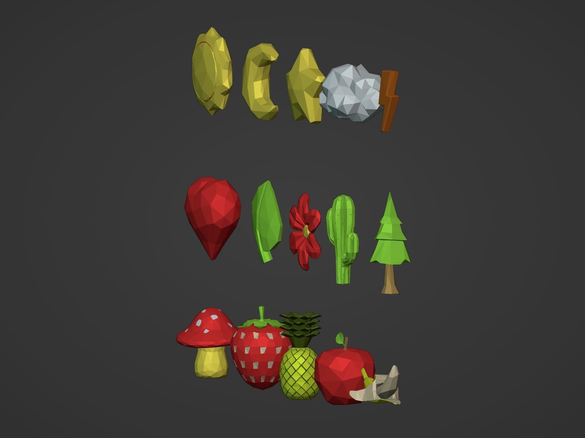 3D model Low Poly Cartoon Icons Pack VR / AR / low-poly | CGTrader