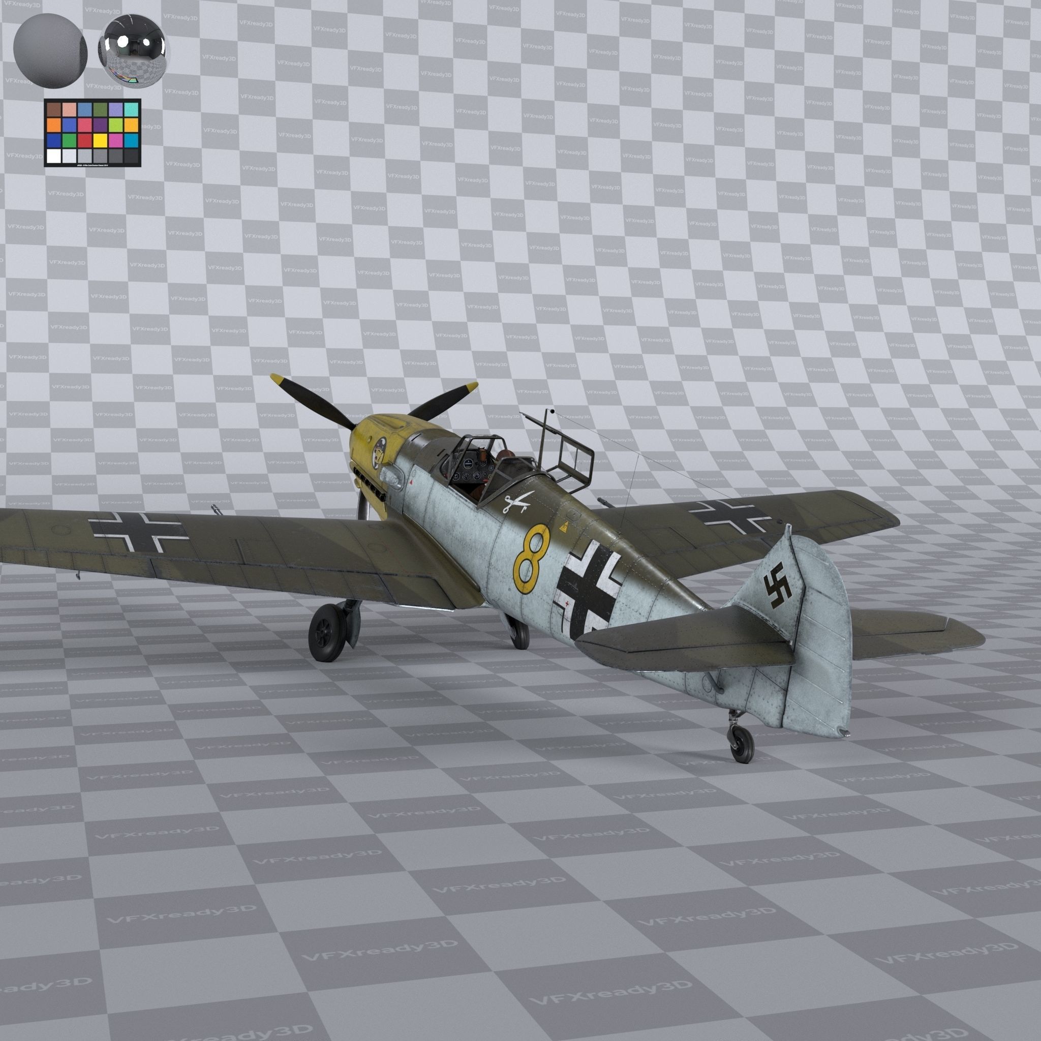 Messerschmitt BF109 German Fighter Airplane Desert V1 3D model rigged ...