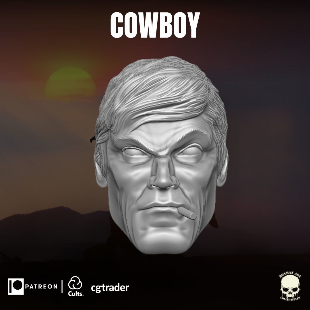 Cowboy V1 Head for Action figures 3D model 3D printable | CGTrader