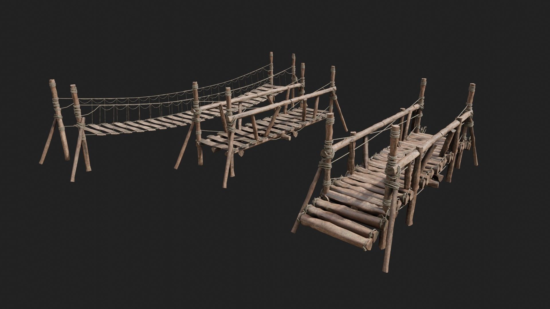 3D model medieval wooden bridges with 8k pbr textures VR / AR / low ...