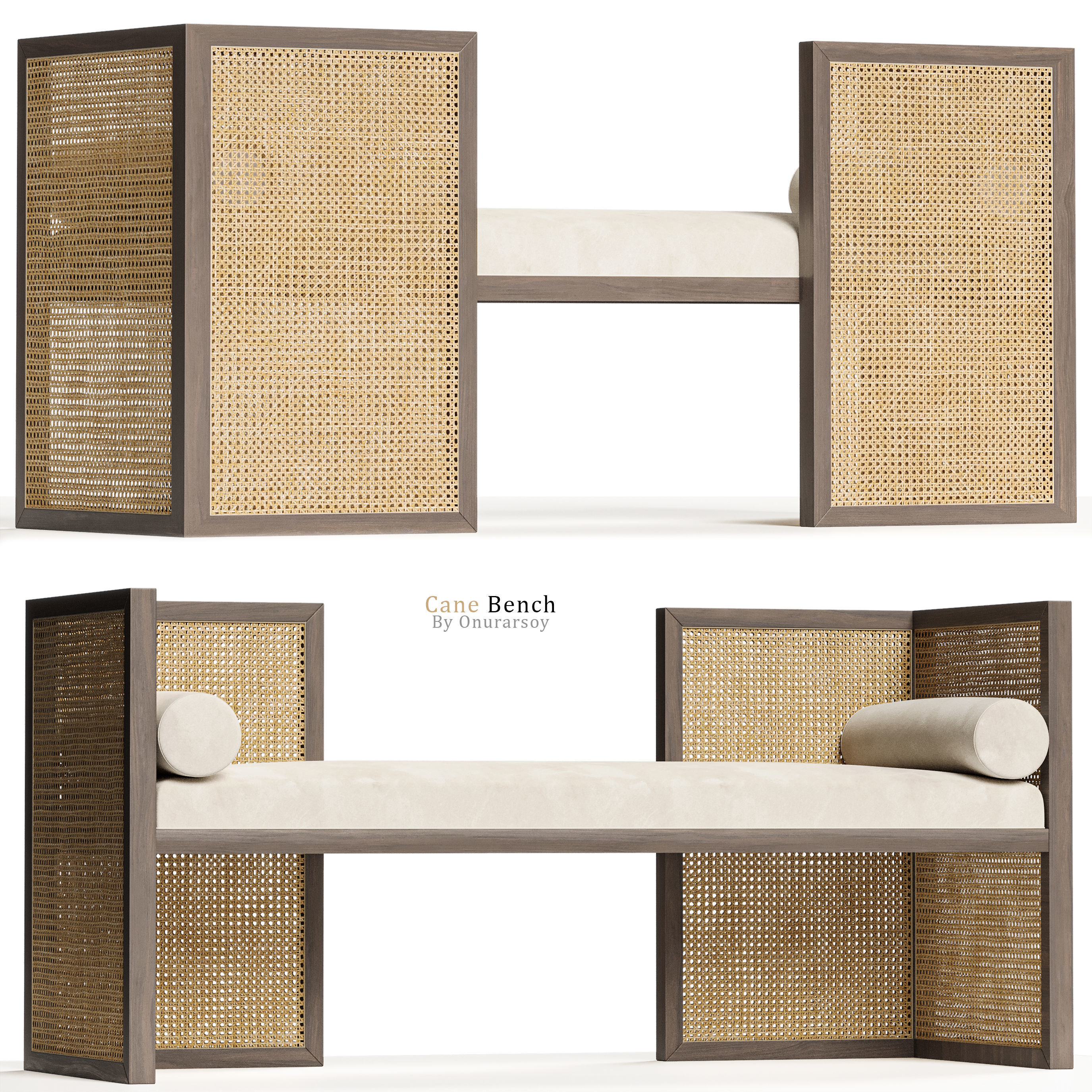 Crate and Barrel Asher Cane Bench 3D model | CGTrader