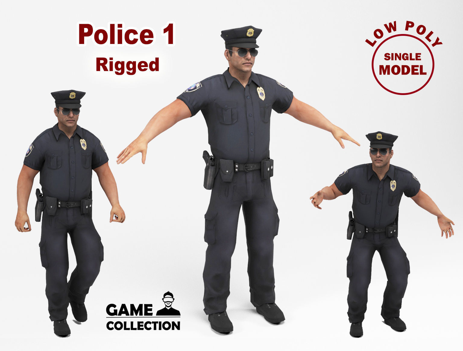 3D model Policeman 1 police officer VR / AR / low-poly rigged animated ...