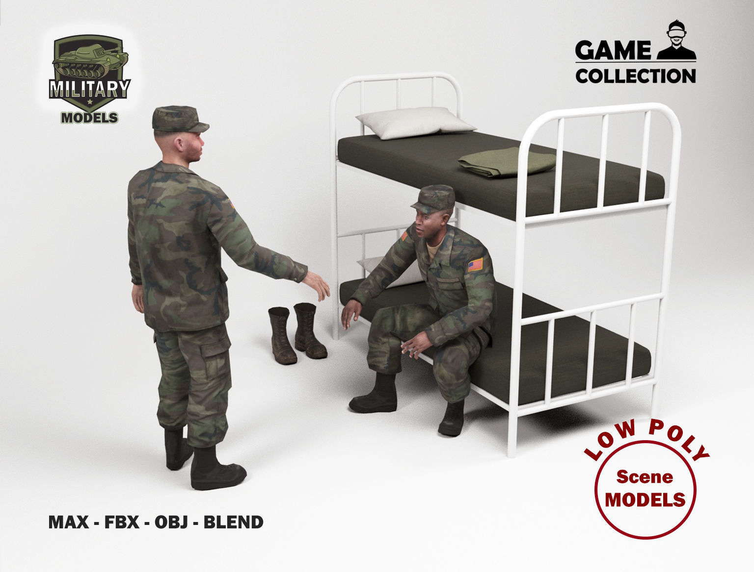 3D model Military Barracks - Scene 1 VR / AR / low-poly rigged animated ...