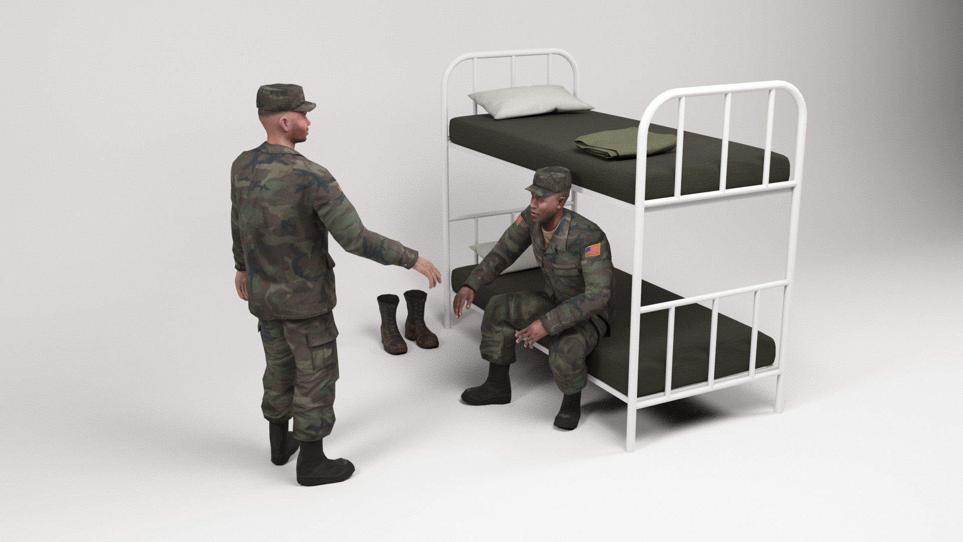 3D model Military Barracks - Scene 1 VR / AR / low-poly rigged animated ...