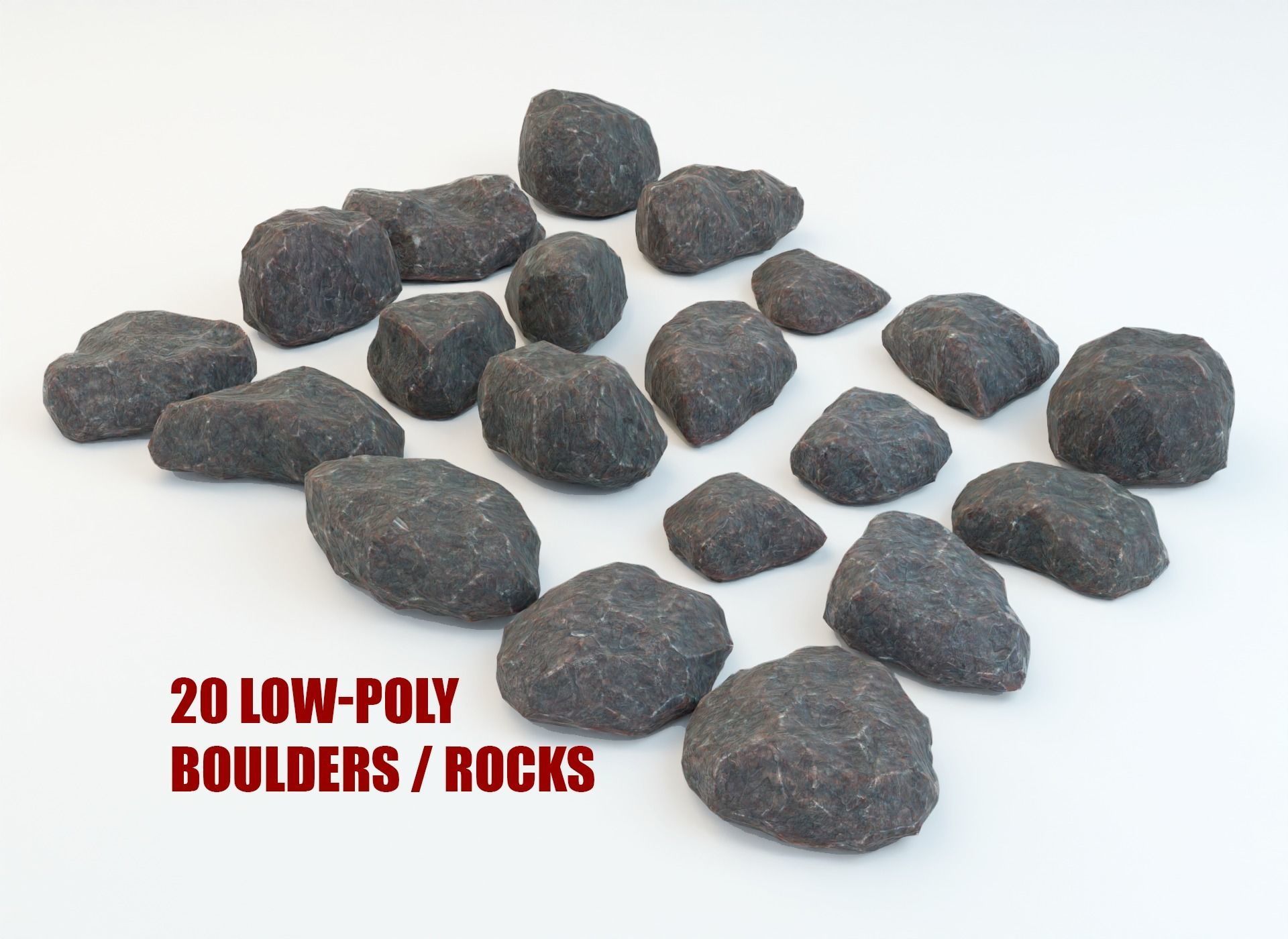 3D model 20 Rocks Low-Poly - Realistic Stone Boulder 3D Models ...