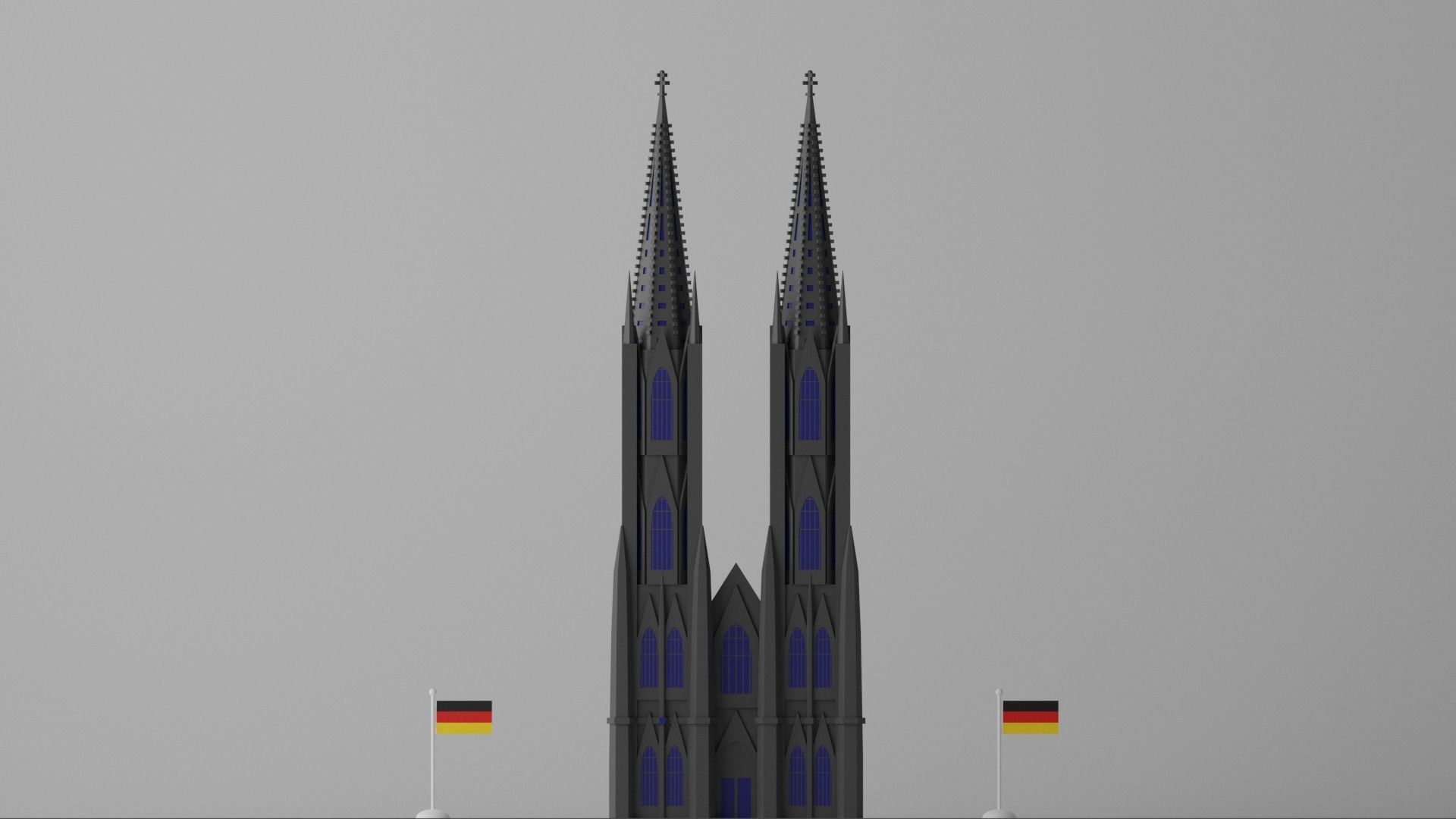 3D model Cartoon Cologne Cathedral Front Facade VR / AR / low-poly ...