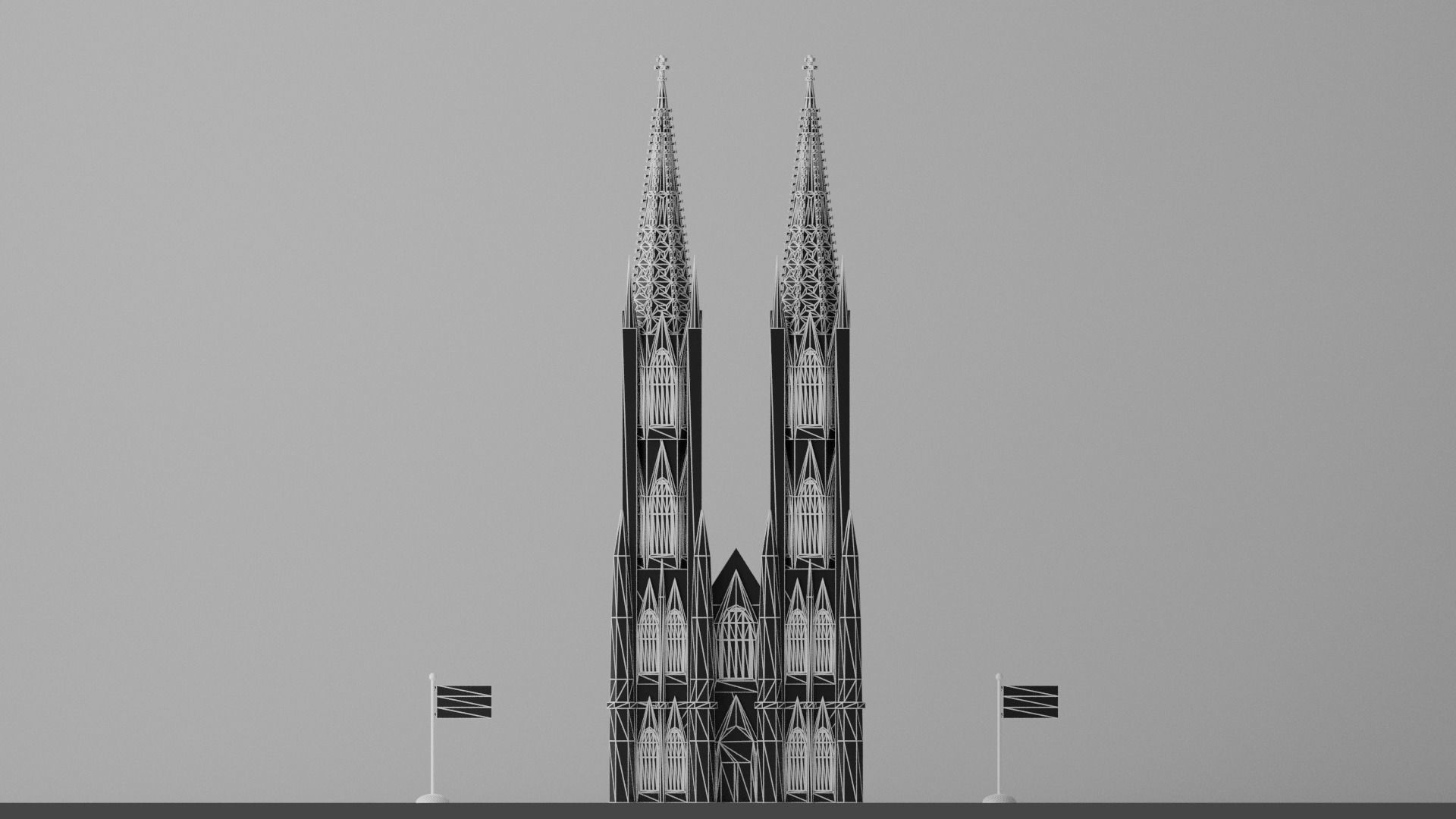 3D model Cartoon Cologne Cathedral Front Facade VR / AR / low-poly ...