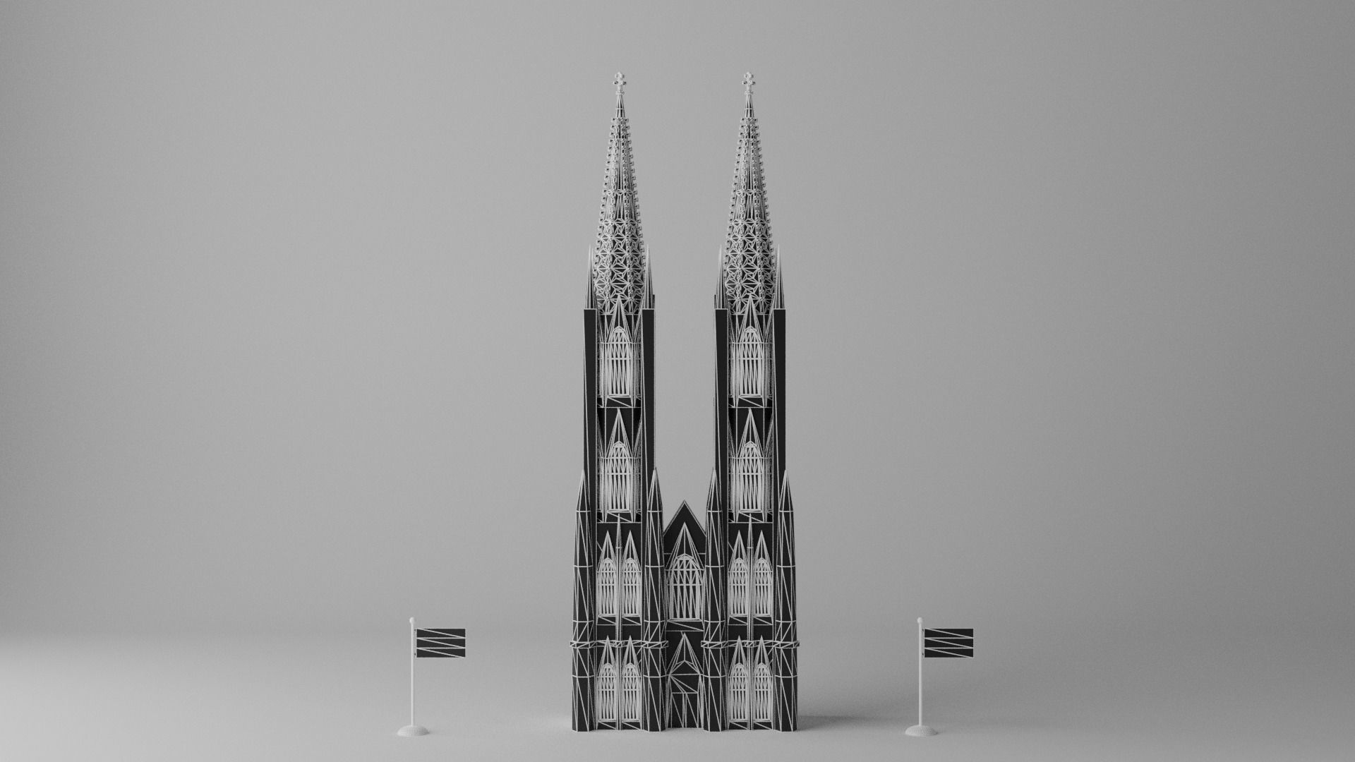 3D model Cartoon Cologne Cathedral Front Facade VR / AR / low-poly ...