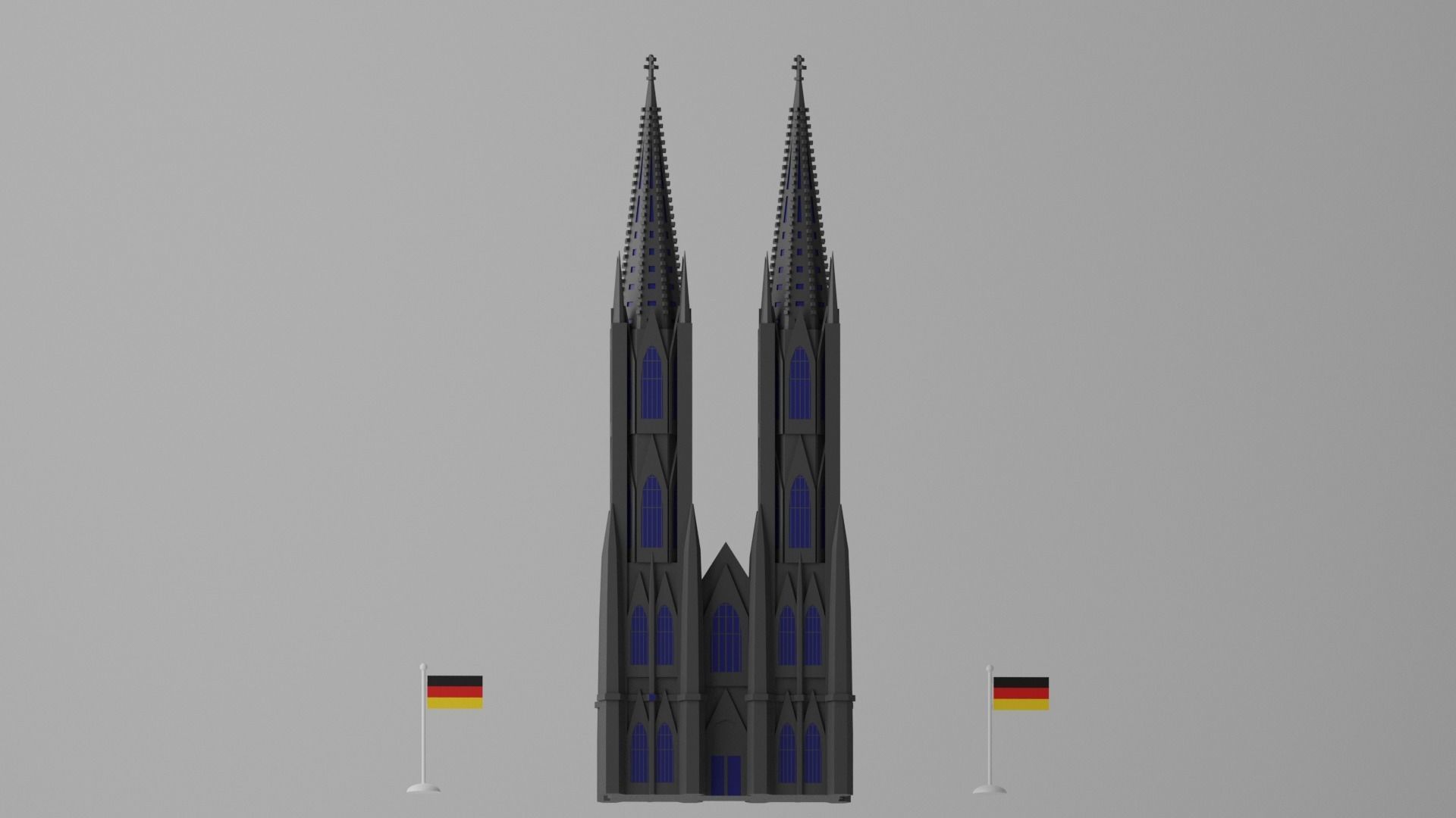 3D model Cartoon Cologne Cathedral Front Facade VR / AR / low-poly ...