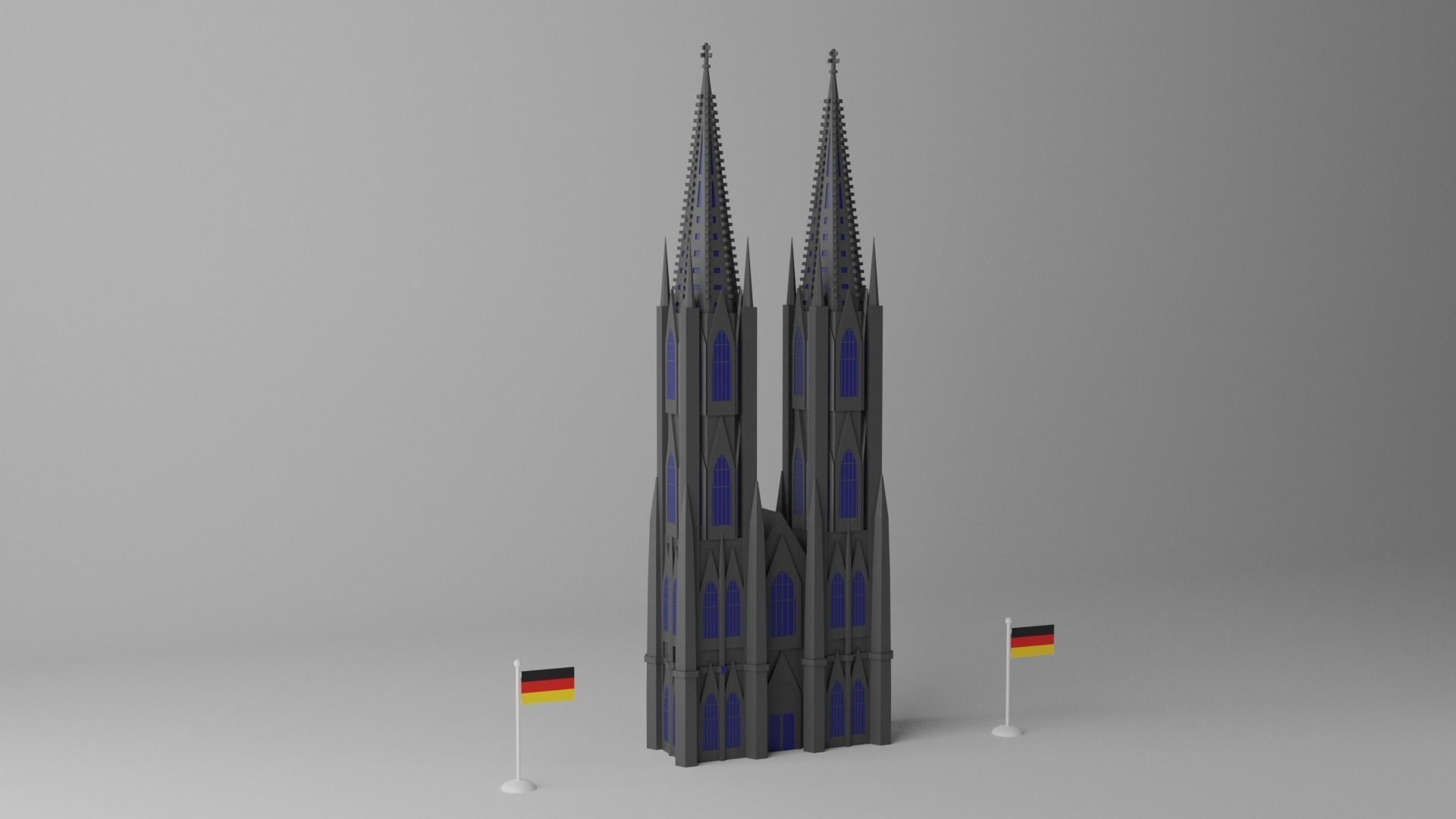 3D model Cartoon Cologne Cathedral Front Facade VR / AR / low-poly ...