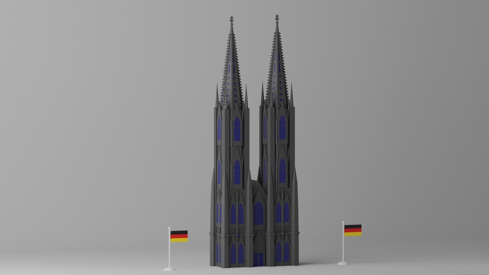 3D model Cartoon Cologne Cathedral Front Facade VR / AR / low-poly ...