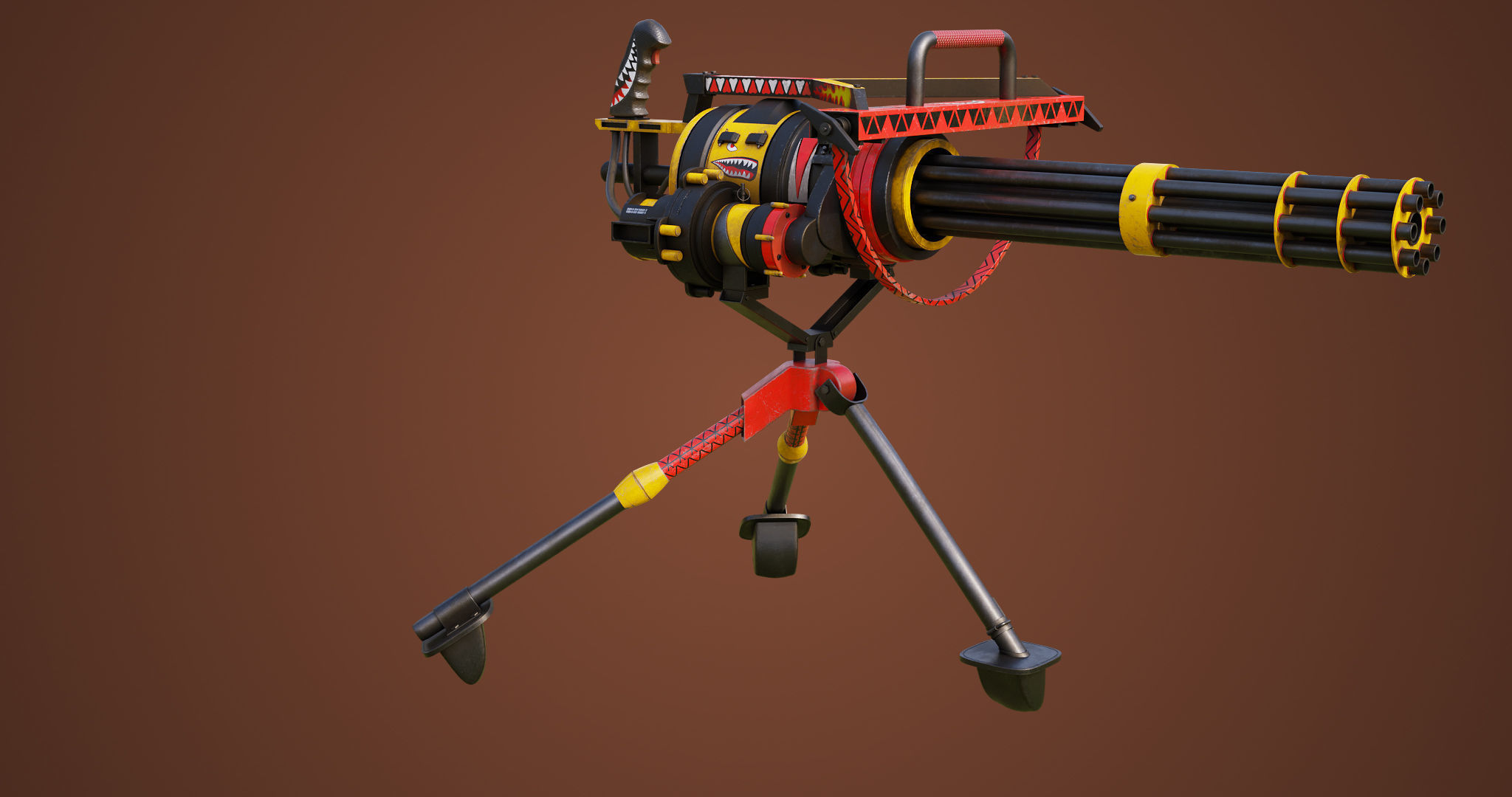 3D model M134 Minigun Red Shark Skin All PBR Textures Included VR / AR ...