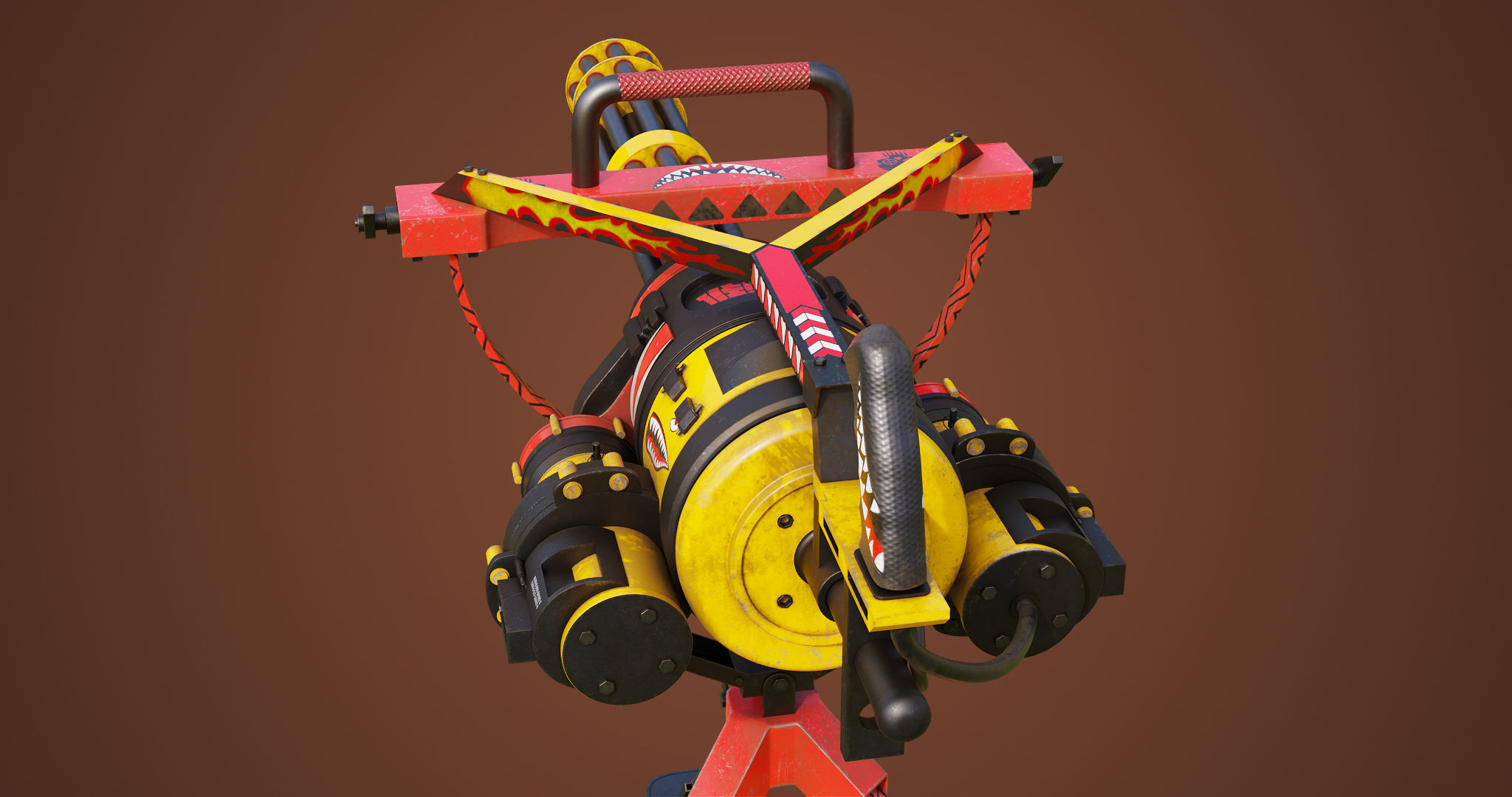 3D model M134 Minigun Red Shark Skin All PBR Textures Included VR / AR ...