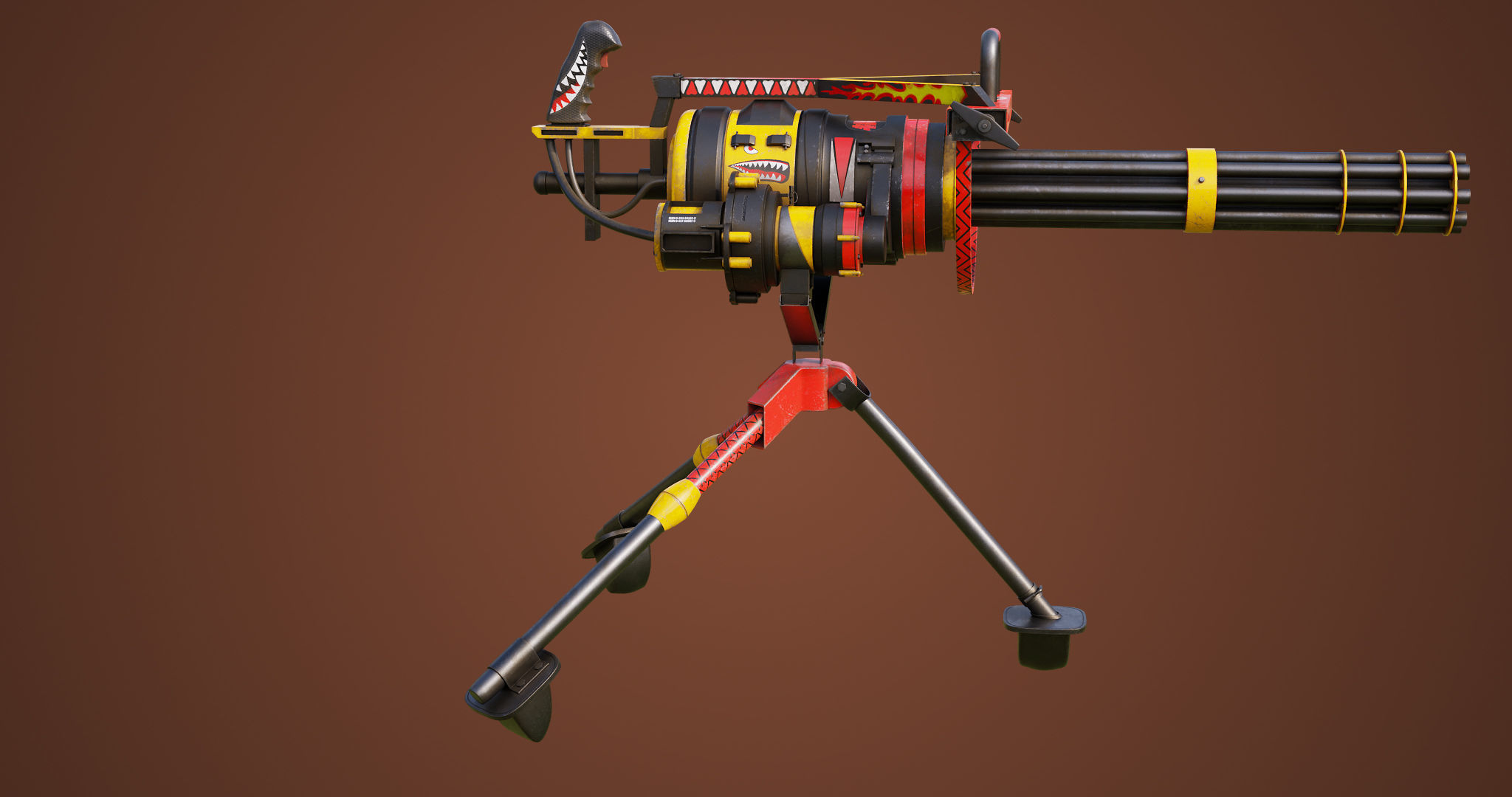 3D model M134 Minigun Red Shark Skin All PBR Textures Included VR / AR ...